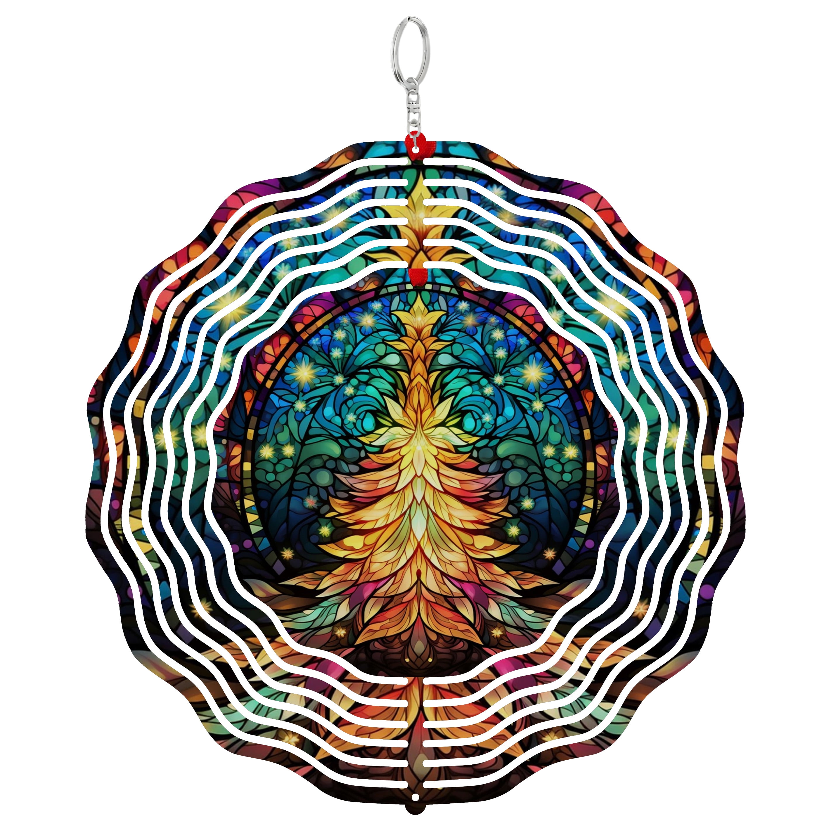Xmas Tree Stained Glass 3D Wind Spinner Kinetic Hanging Garden Decor ...