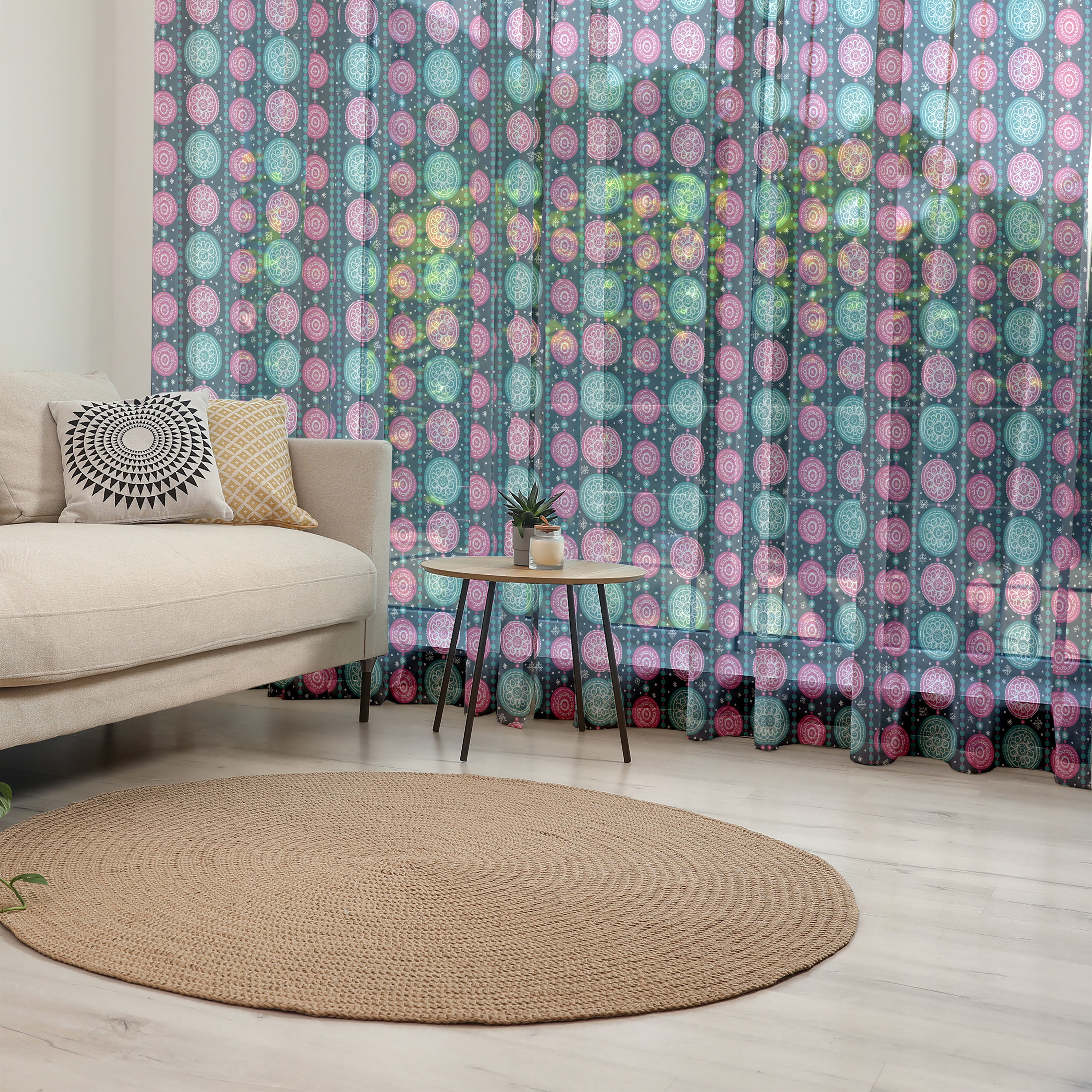 Xmas Tulle Curtains with Rod Pocket, Celebration Pattern Vertical ...