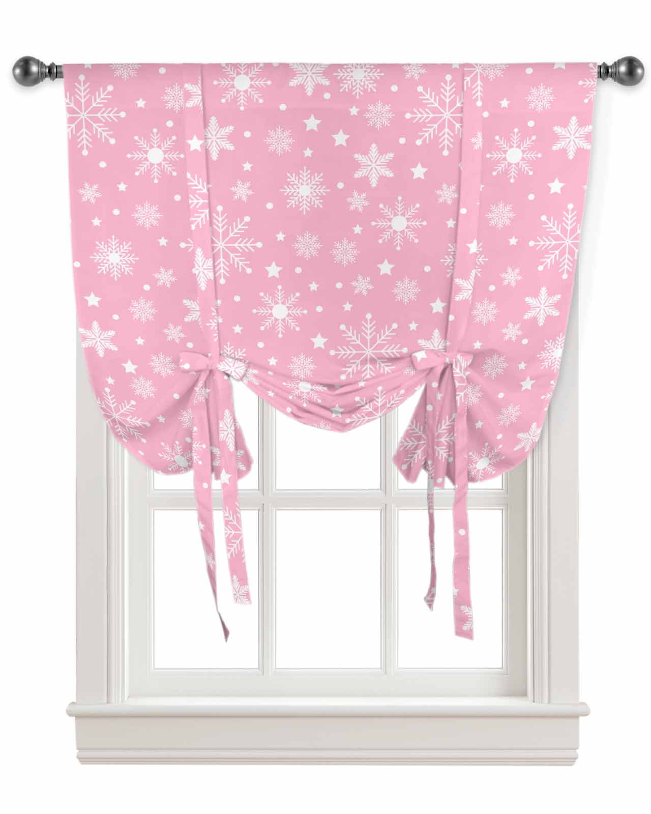 Xmas Winter Snowflake Star Polka Dot Tie Up Curtains for Windows ...