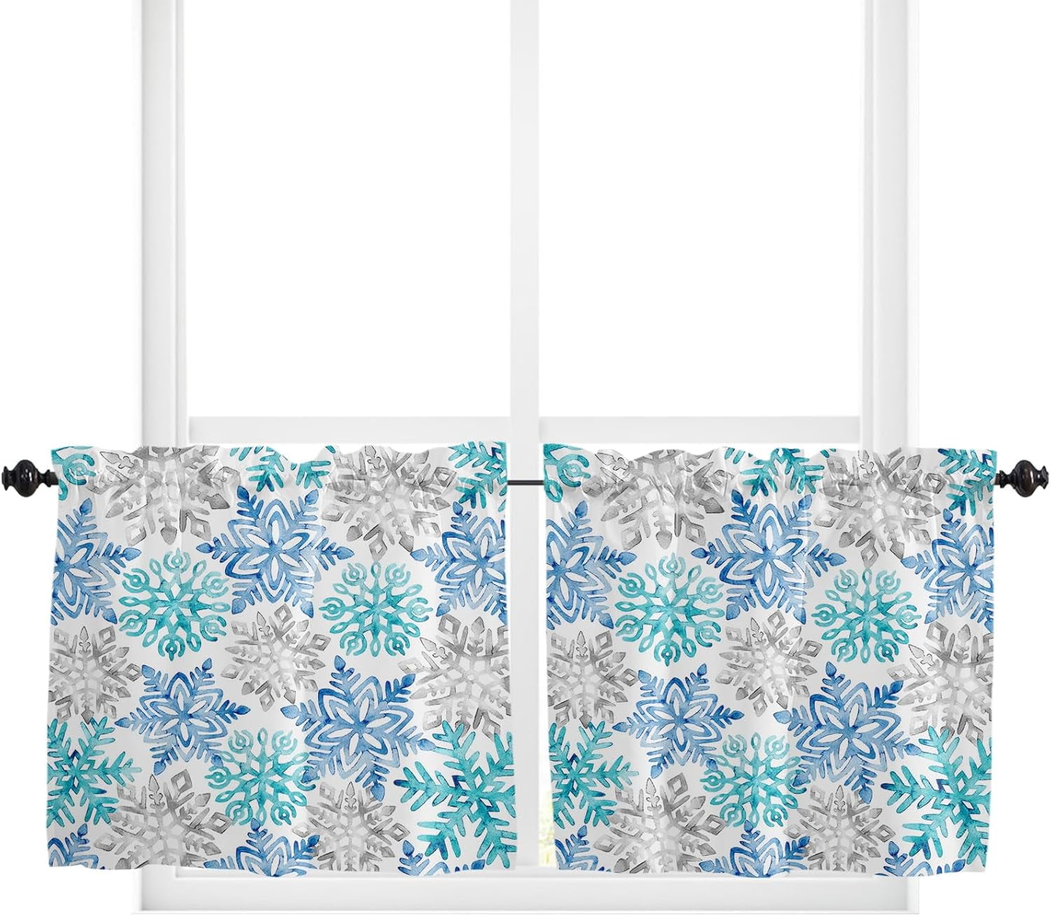Xmax Snowflake Kitchen Curtain 2 Panels Tiers Curtains 36 Inch Length ...