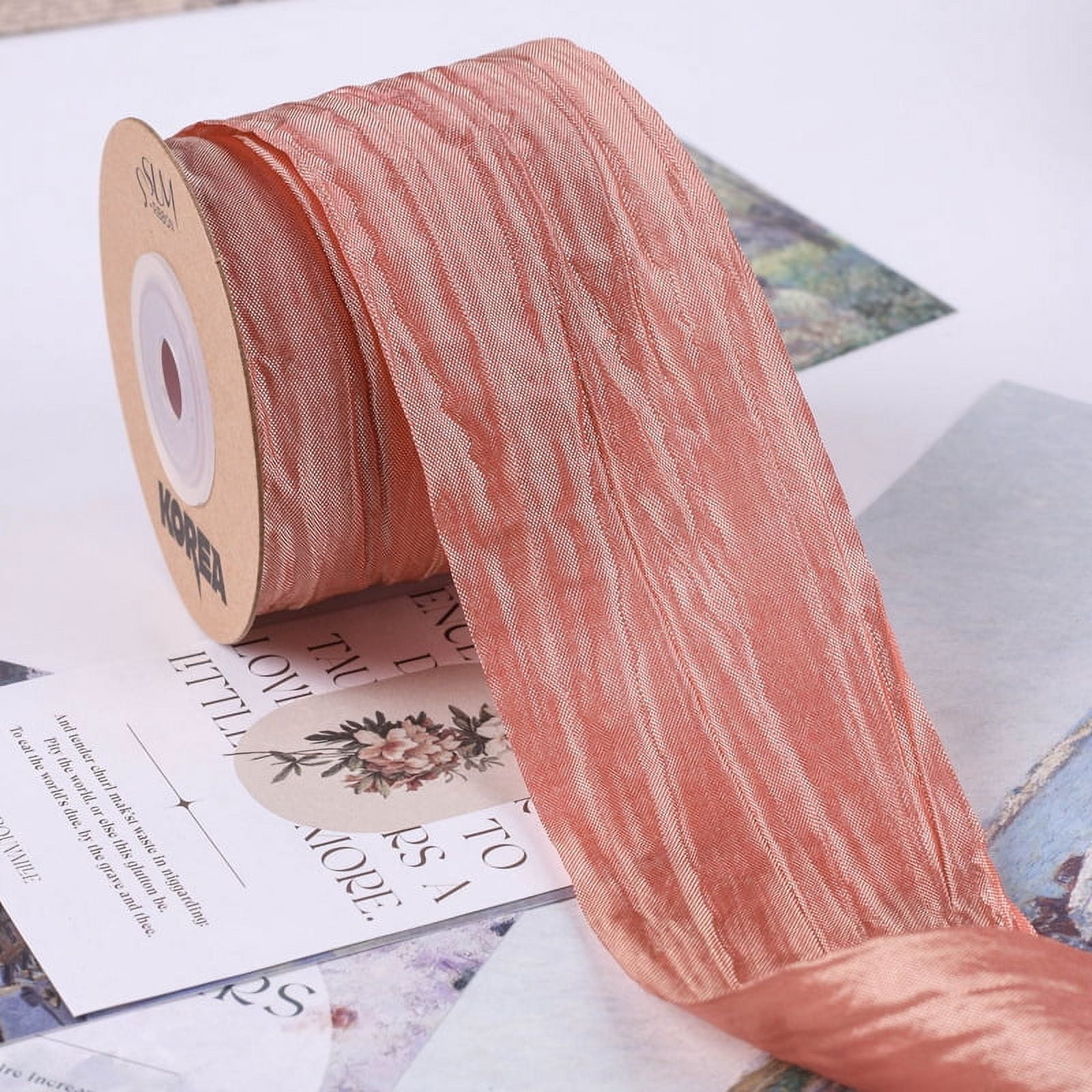 XmhyTop 10 Yards Fabric Crinkled Ribbon,Silk-Like Wrinkled Ribbons,for ...