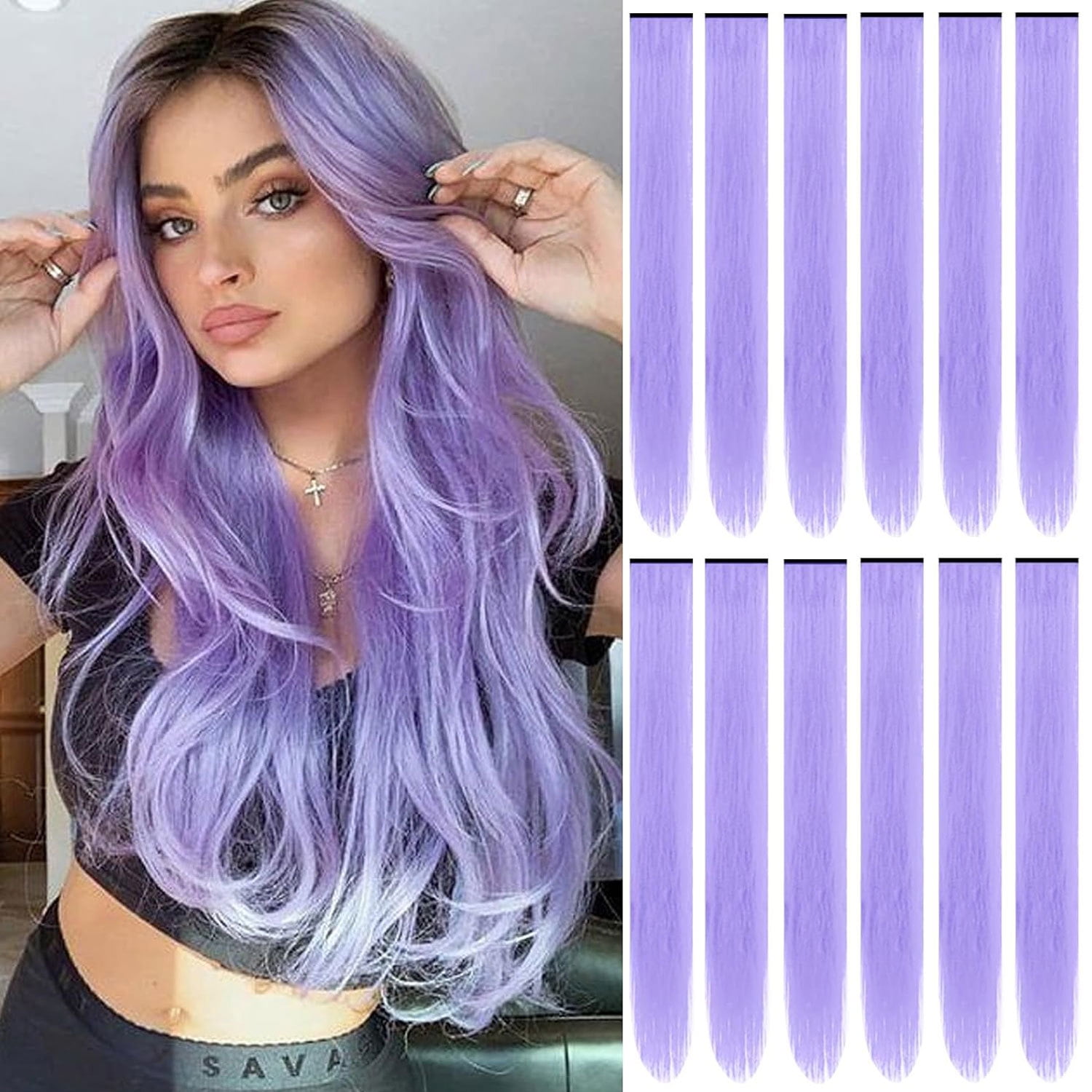 XmhyTop 12 PCS 22 Inch Colored Clip-In Hair Extensions, Straight ...