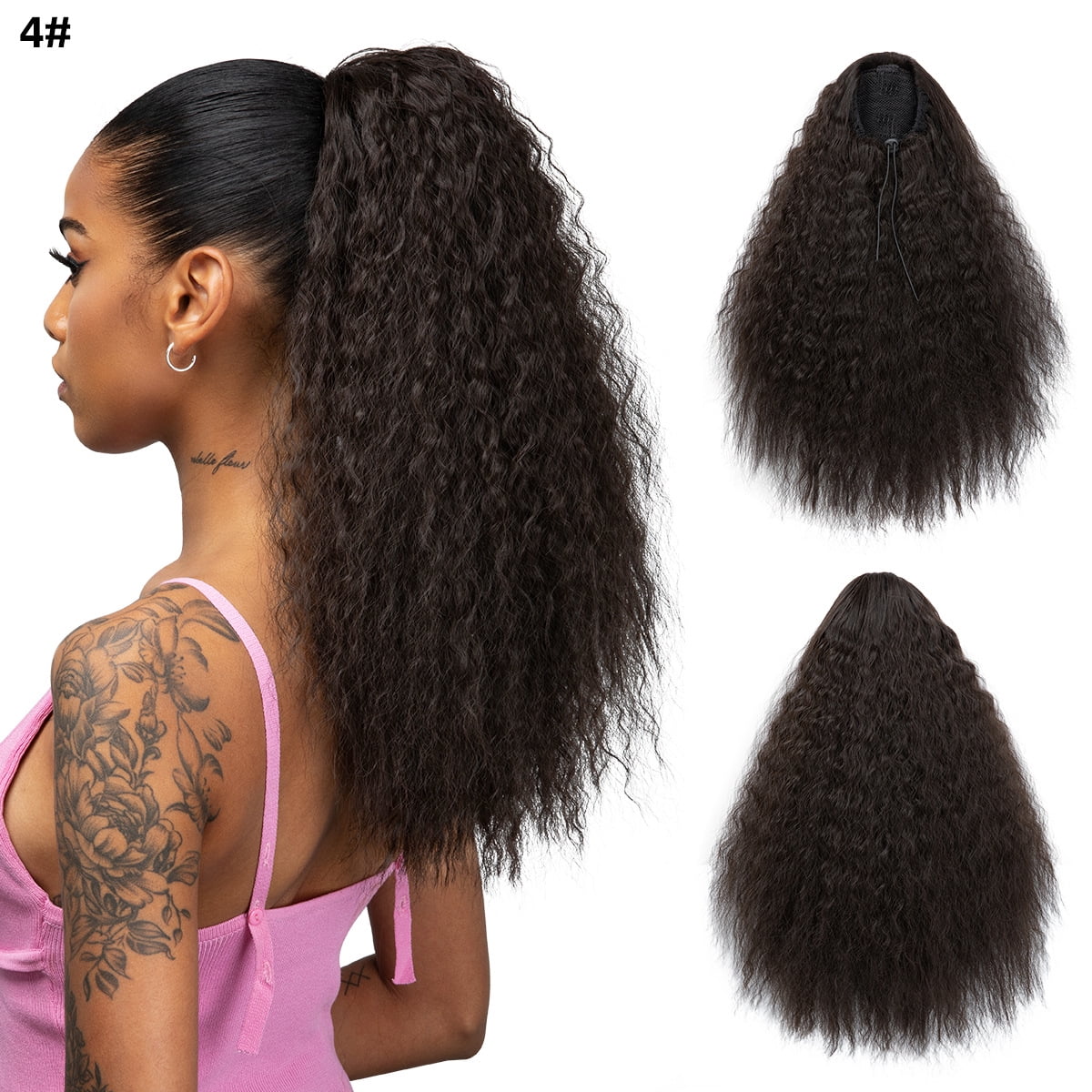 XmhyTop 16 Inch Long Kinky Curly Wave Drawstring Ponytail, Voluminous ...