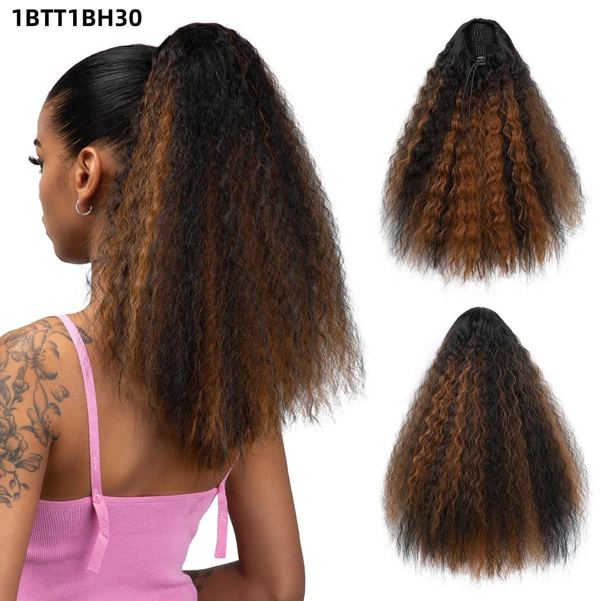XmhyTop 16 Inch Long Kinky Curly Wave Drawstring Ponytail, Voluminous ...