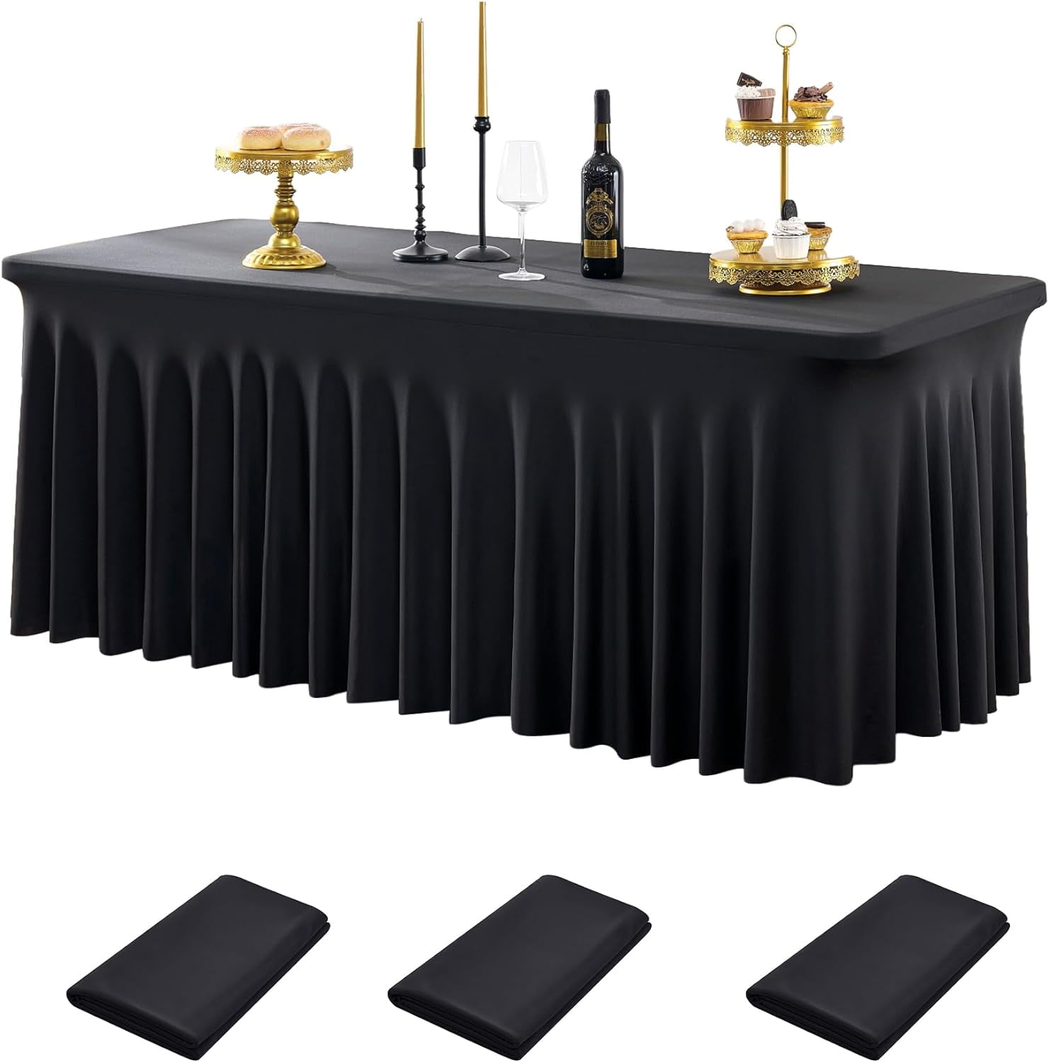 XmhyTop 8ft Spandex Table Cloth for Standard Folding Tables-3Pack Black ...