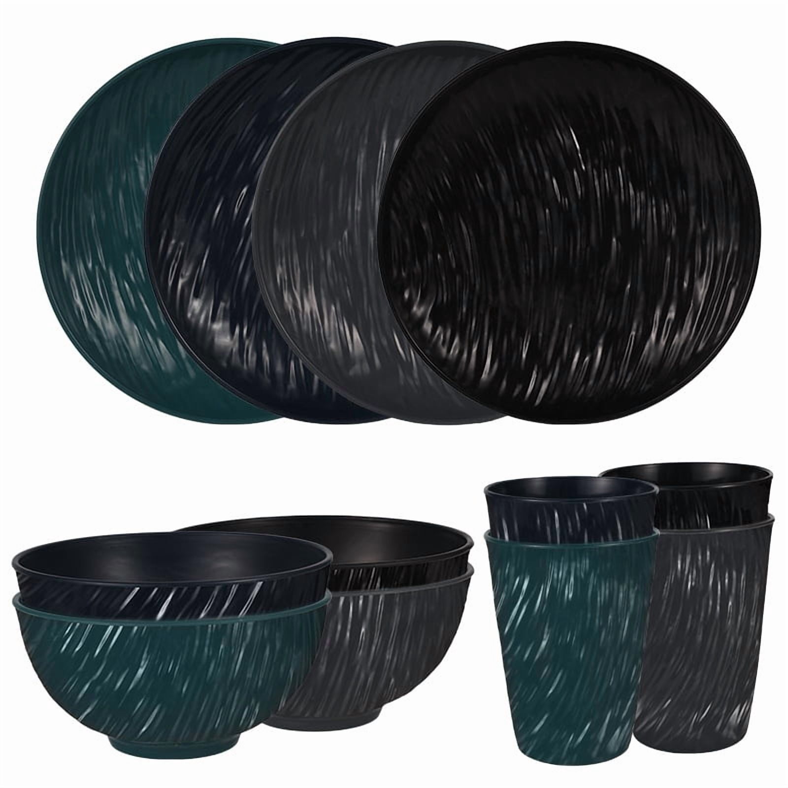 XmhyTop-A 12-Piece Reusable Plastic Plates Bowls Cups Set Heavy Duty ...