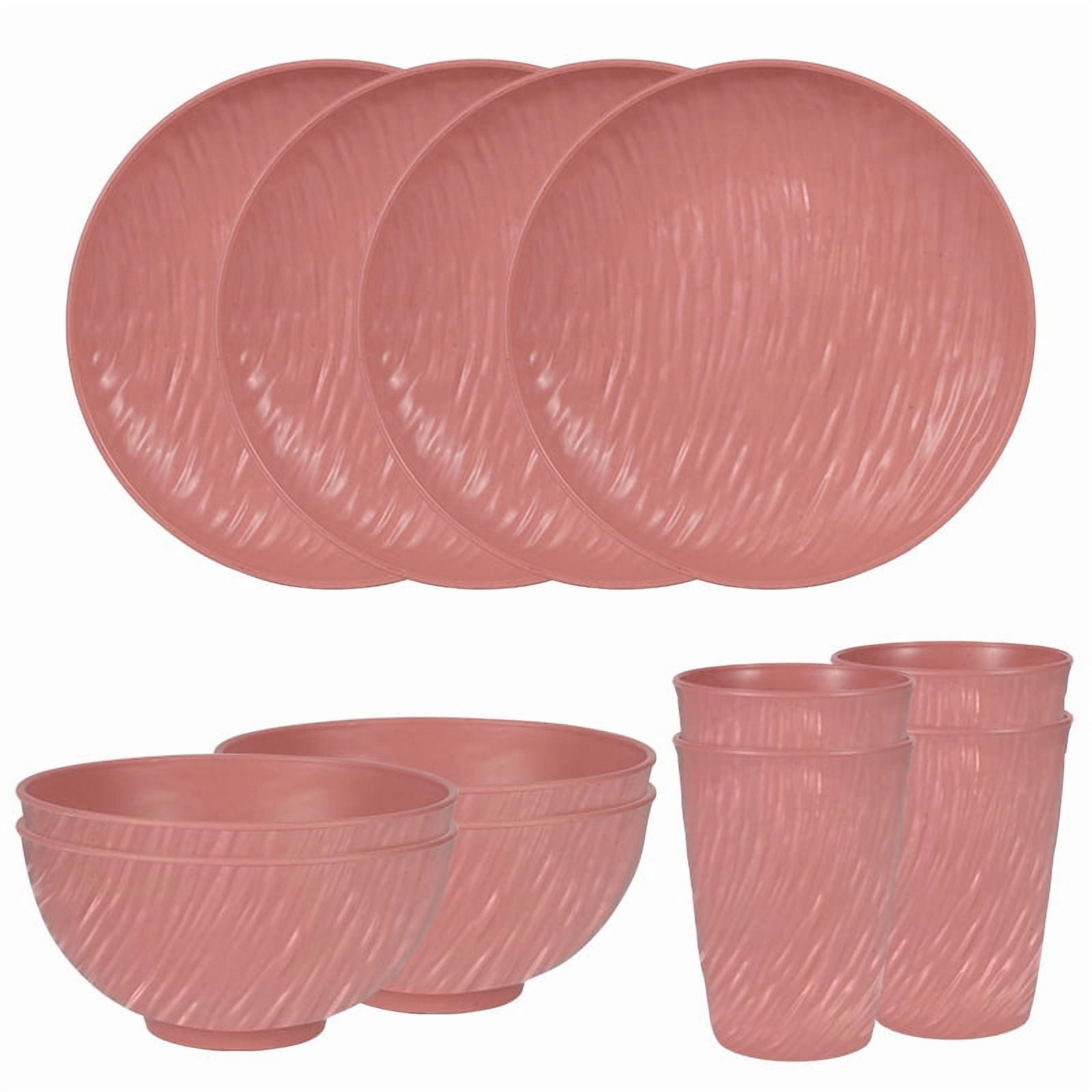 XmhyTop-A 12-Piece Reusable Plastic Plates Bowls Cups Set Heavy Duty ...