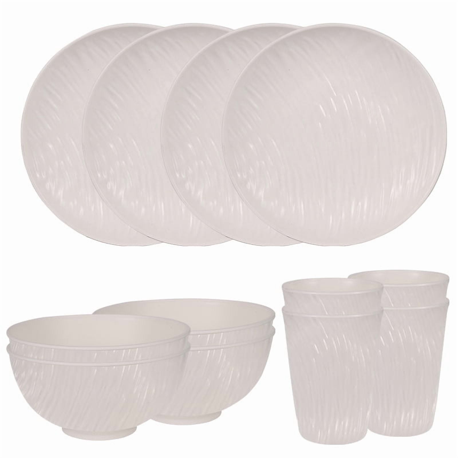 XmhyTop-A 12-Piece Reusable Plastic Plates Bowls Cups Set Heavy Duty ...
