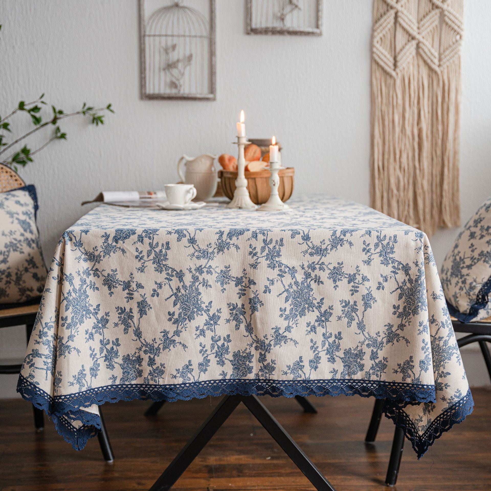 XmhyTop-A Blue Printed Pattern Small Fresh Countryside Style Tablecloth ...