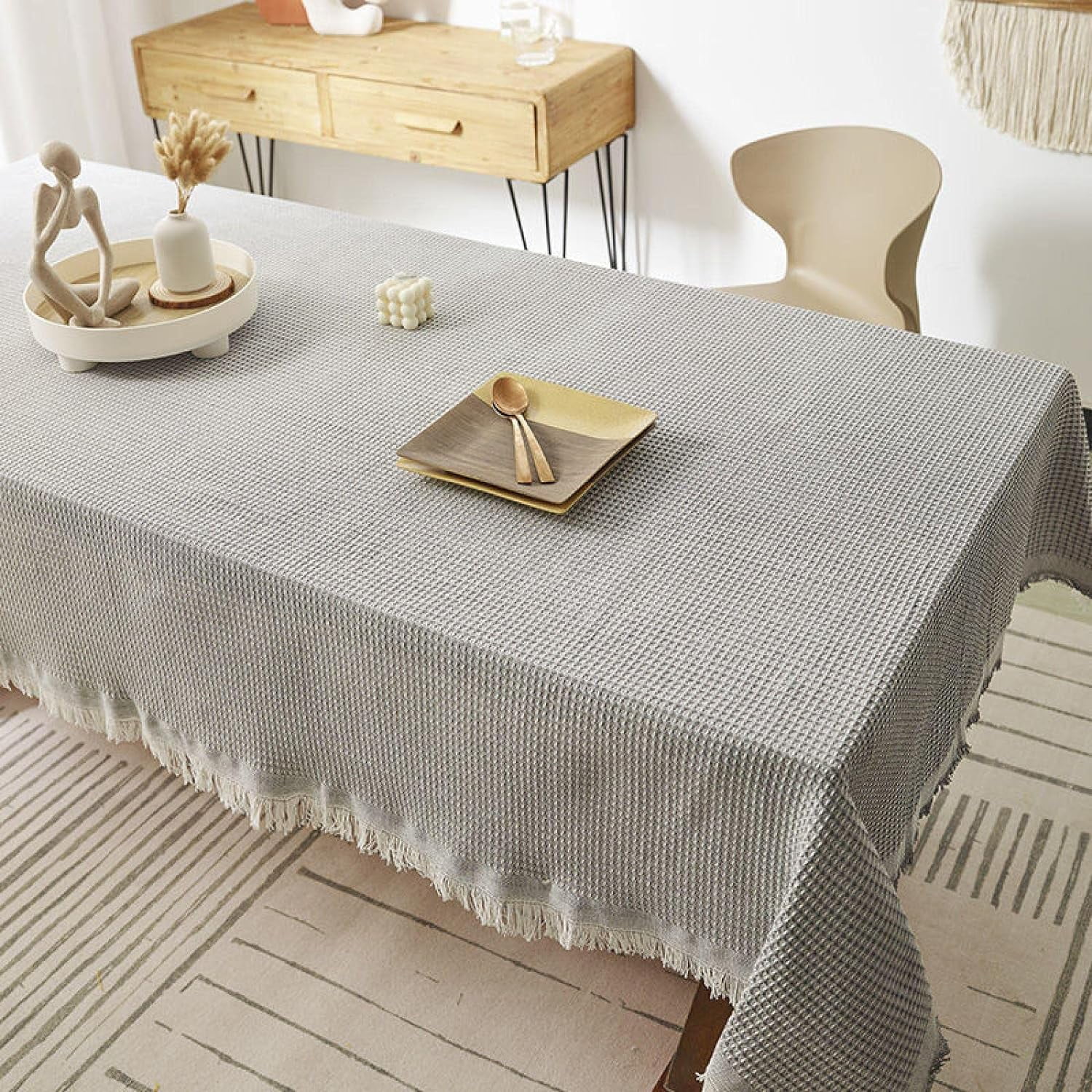 XmhyTop Cotton Linen Japanese Waffle Solid Color Bedside Table ...