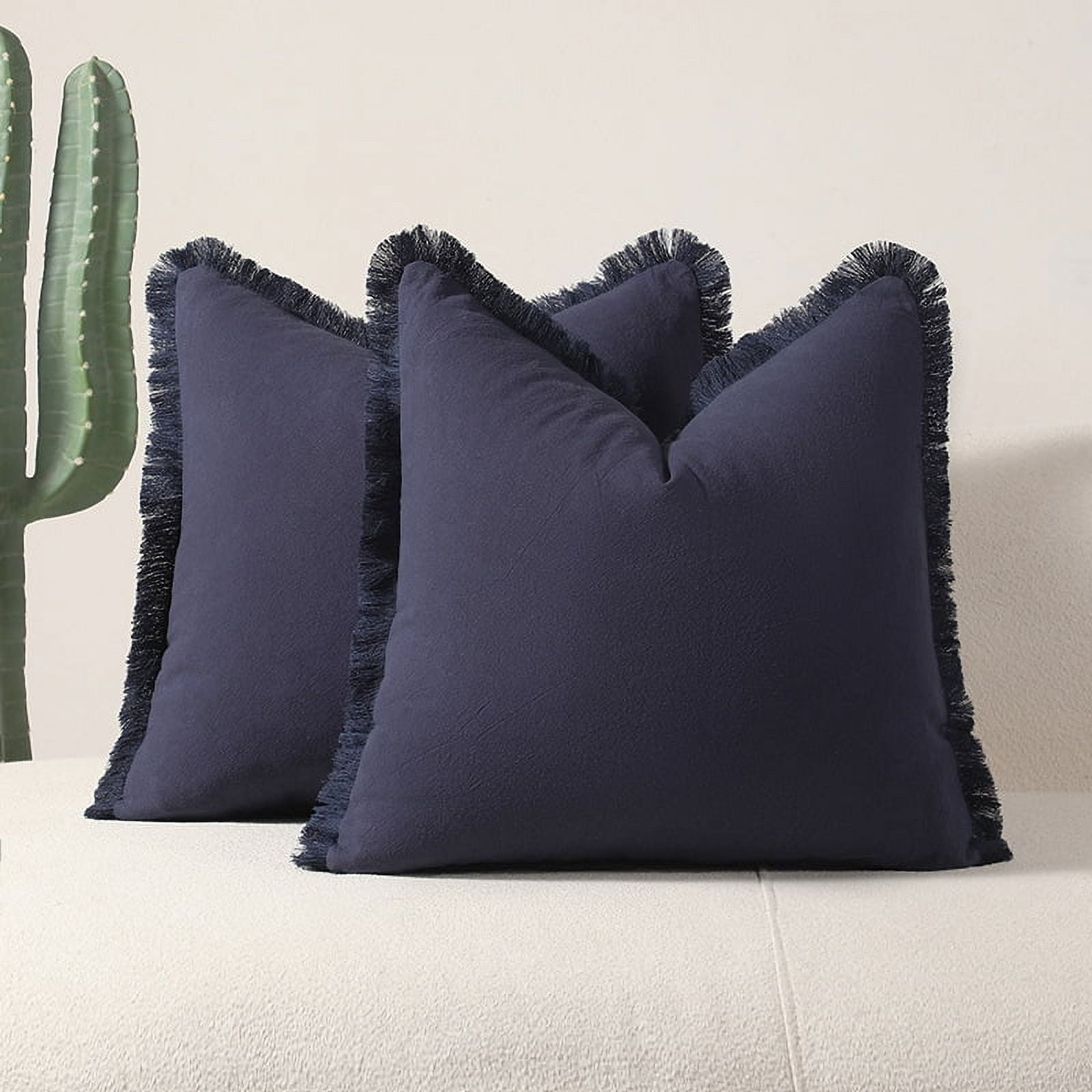 XmhyTop-A Dark Blue Fringe Throw Pillows 45*45cm Washed Cotton ...