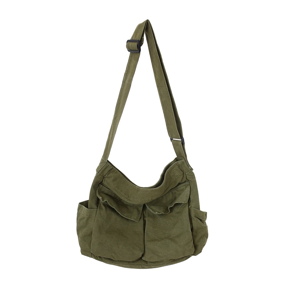 XmhyTop-A Green Solid Color Canvas Mailman Crossbody Bag, 1 Piece ...