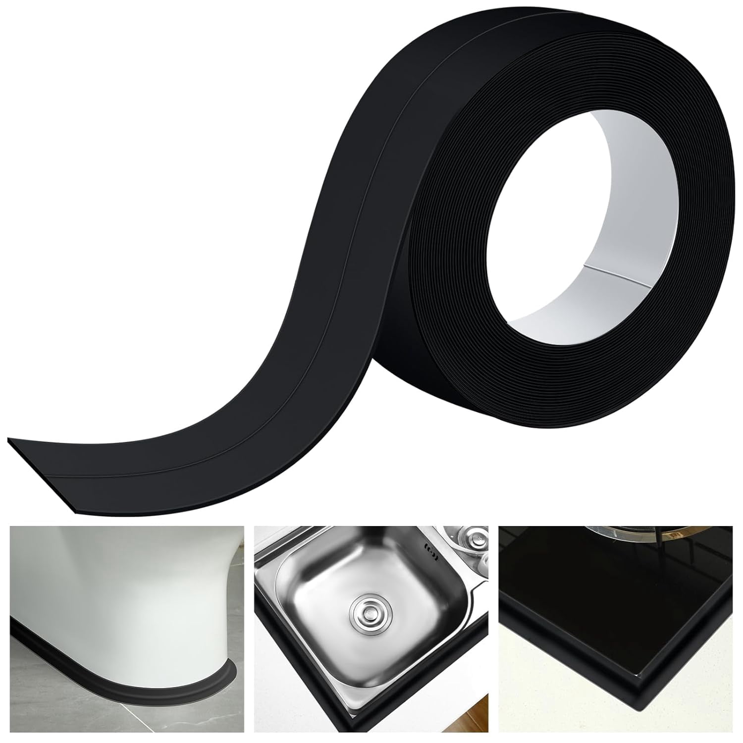 XmhyTop-A PVC Sink Caulk Tape, 2.2cm Width 3 Yards Black Waterproof ...