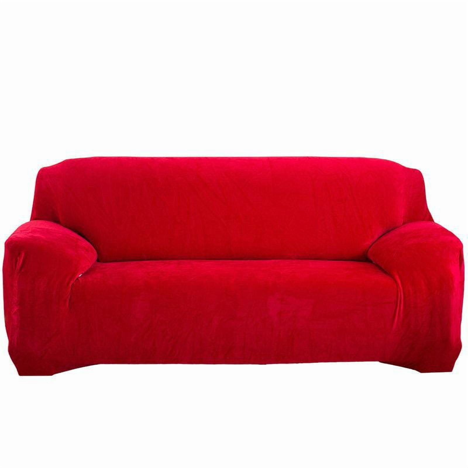 XmhyTop-A Red Stretch Couch Cover, 4-Seater Plush Sofa Cover, Furniture ...