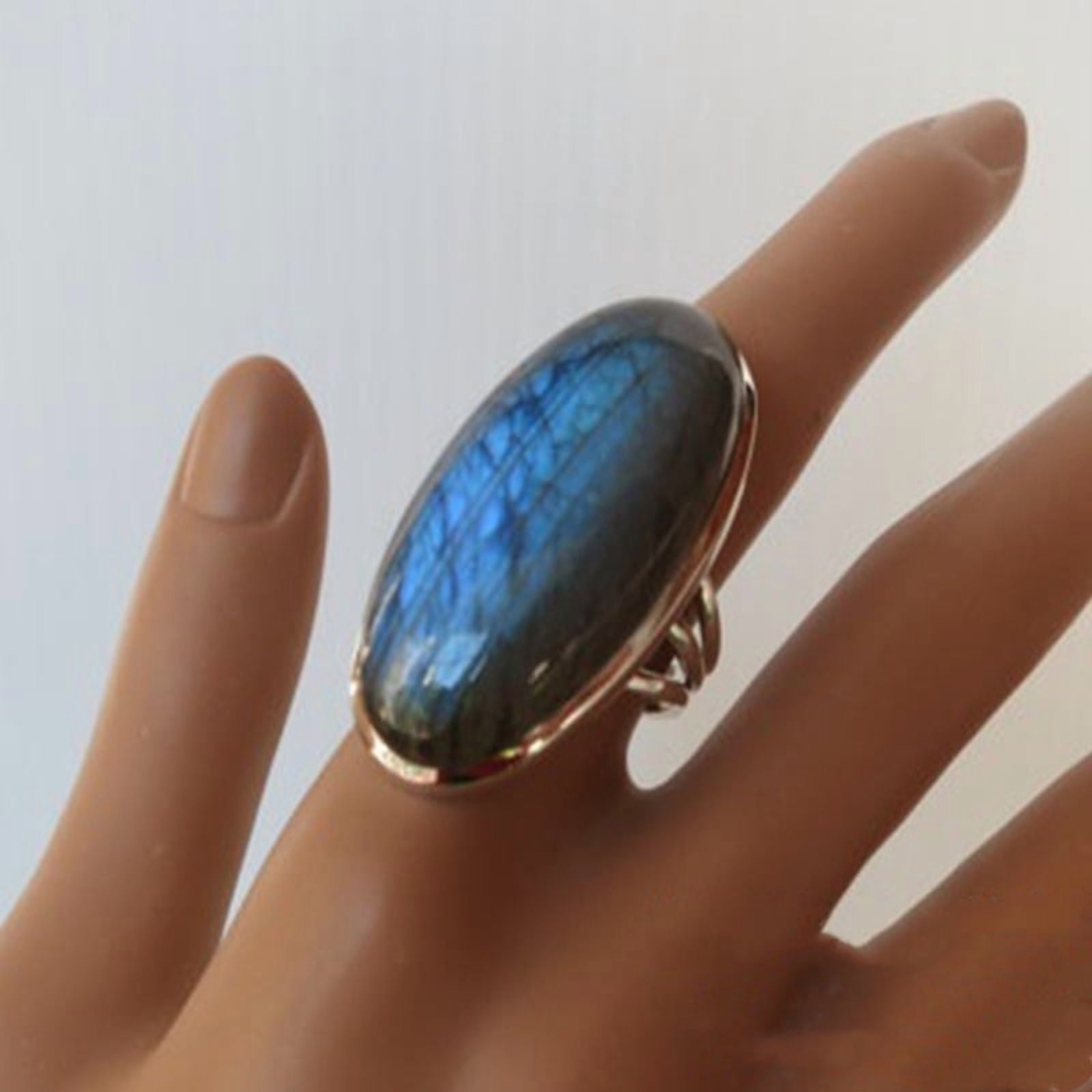 XmhyTop-A Size 10 Blue Flash Handmade Ring Promise Gift For Her Oval ...