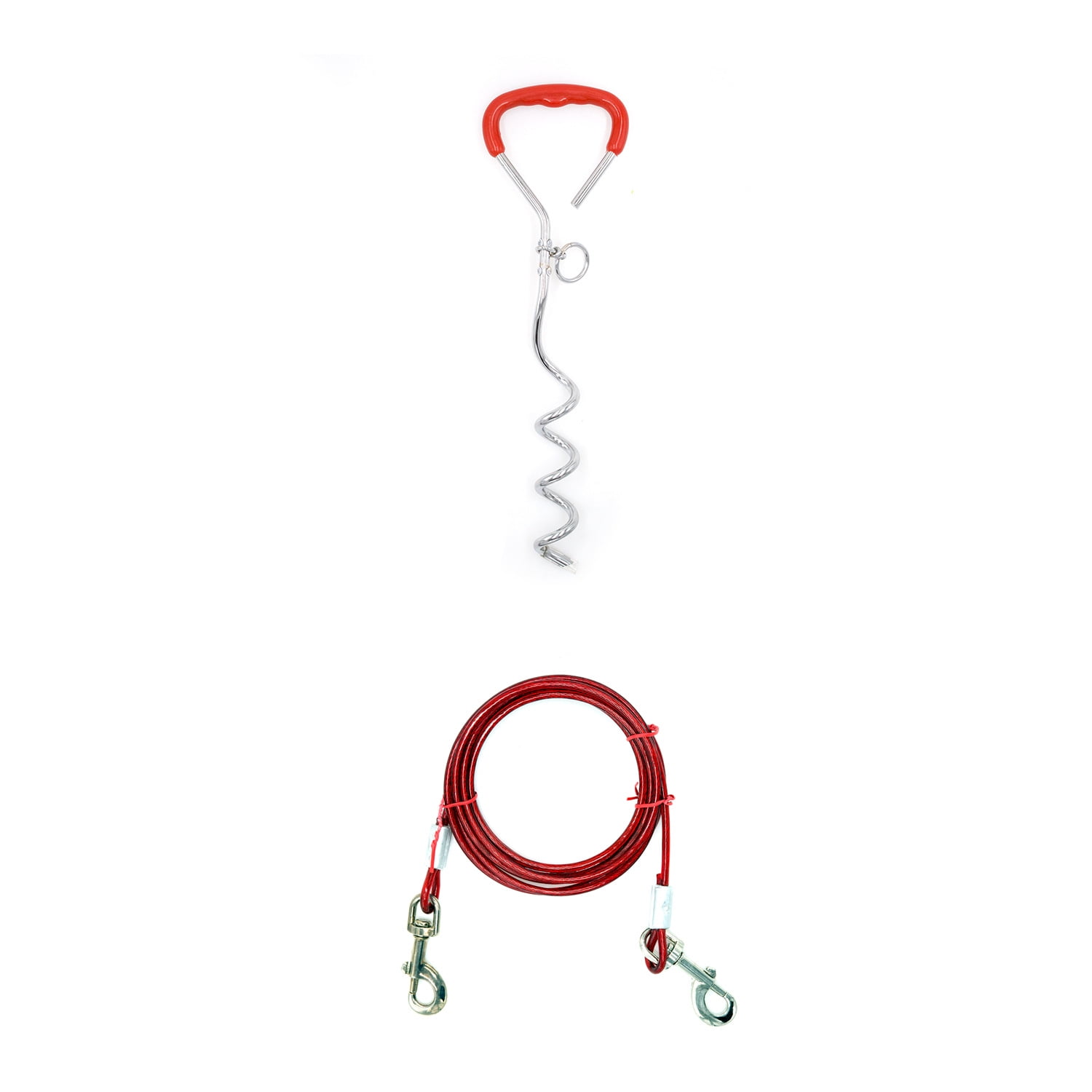 XmhyTop-A dog leash and wooden stake set with red handle for yard use ...