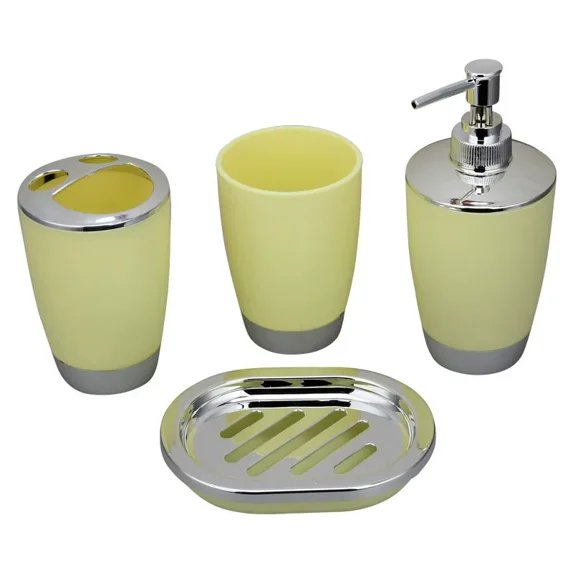 XmhyTop Bathroom Set Yellow Bathroom Accessories Set 4 Pcs Plastic ...