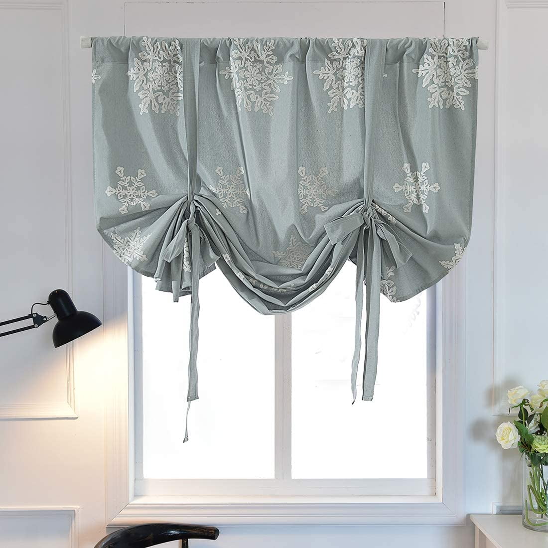 XmhyTop Embroidered Farmhouse Tie Up Shade Curtain Thermal Insulated ...
