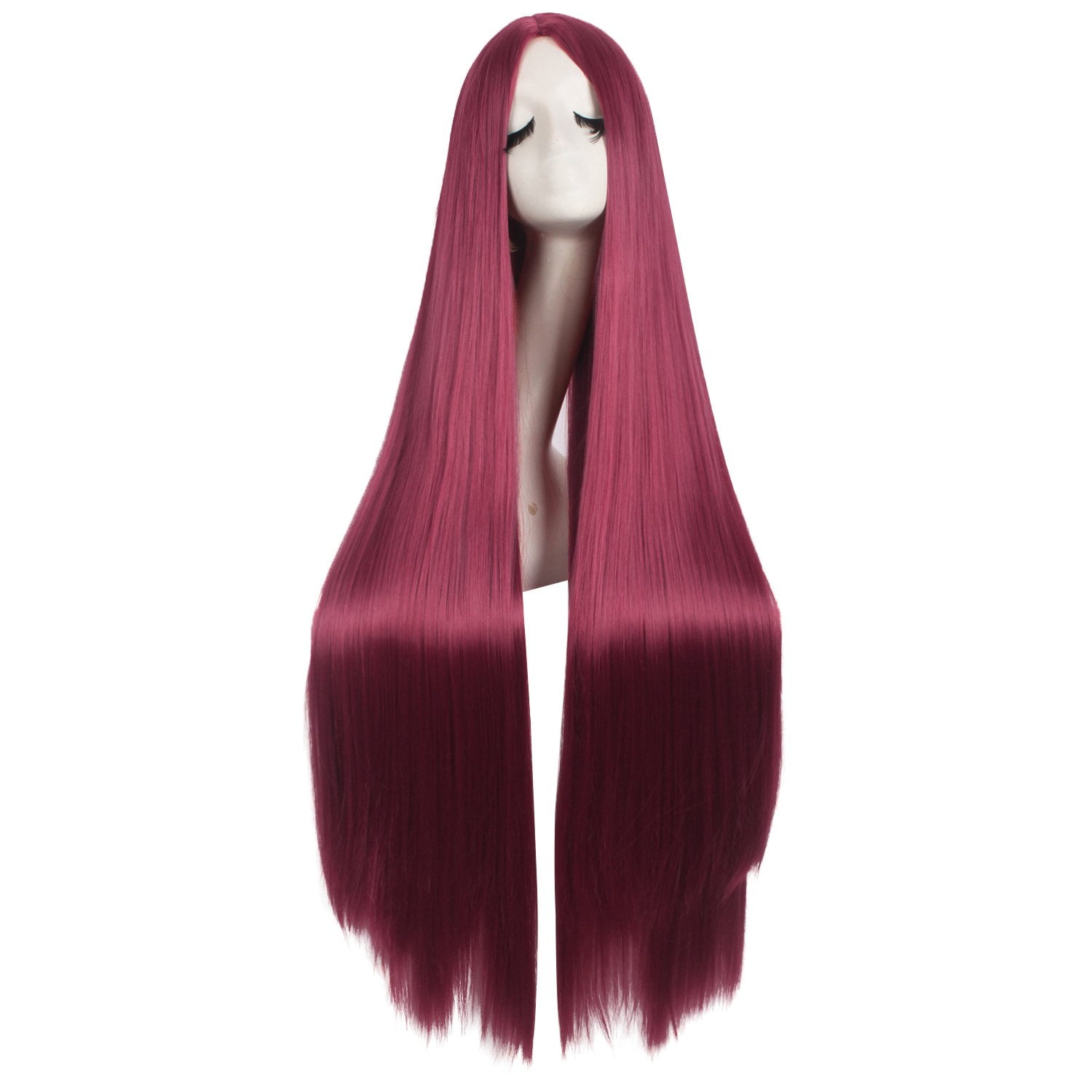 XmhyTop Extra Long 100CM Straight Wig, Middle Part, No Bangs Rose ...