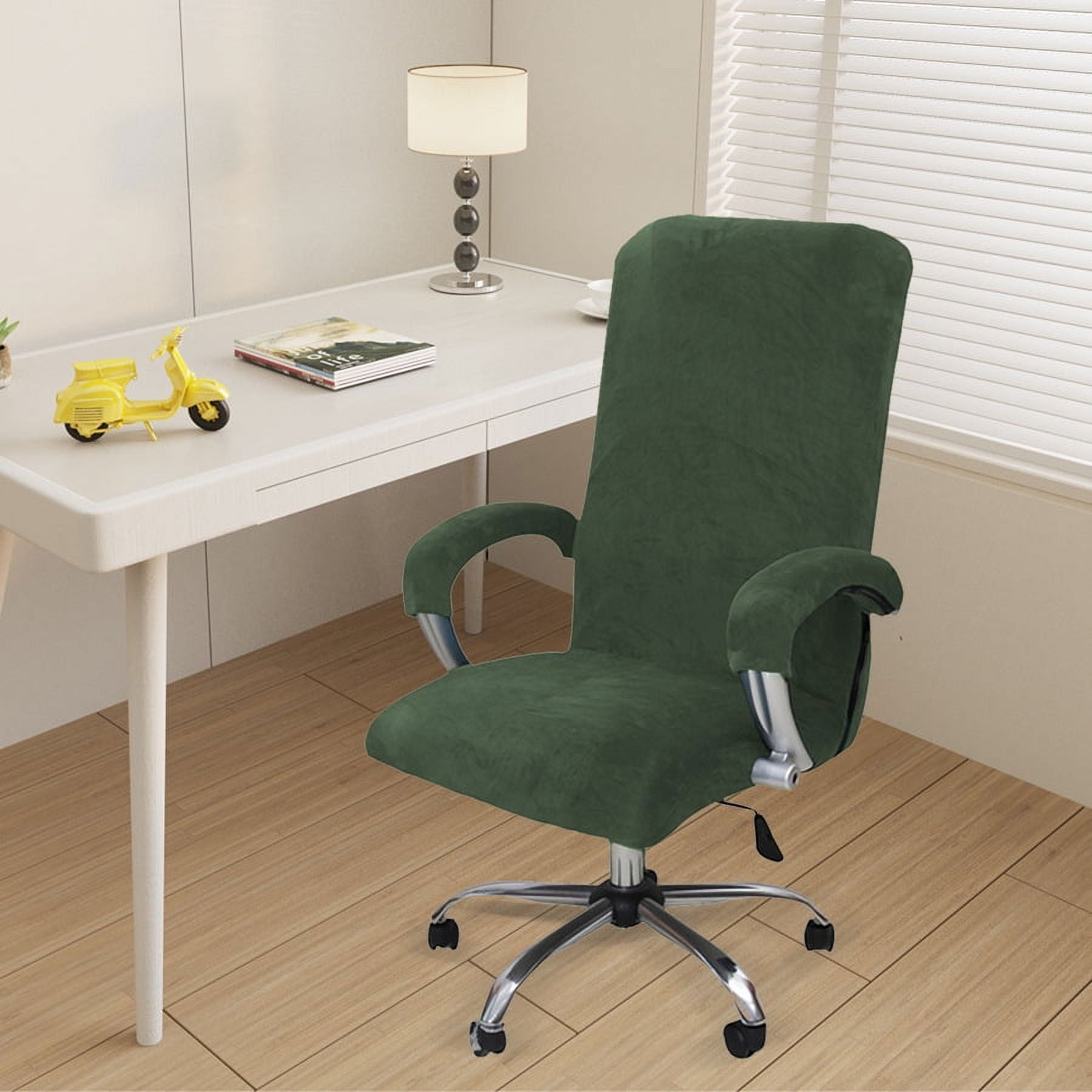 XmhyTop Green Velvet Office Chair Cover with Arm Covers Stretch ...