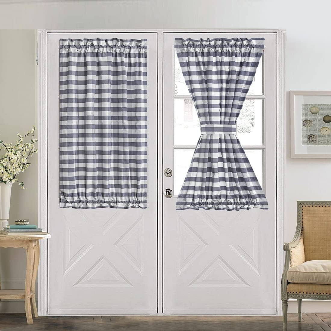XmhyTop Grey and White Buffalo Check Door Window Curtain with Tieback ...
