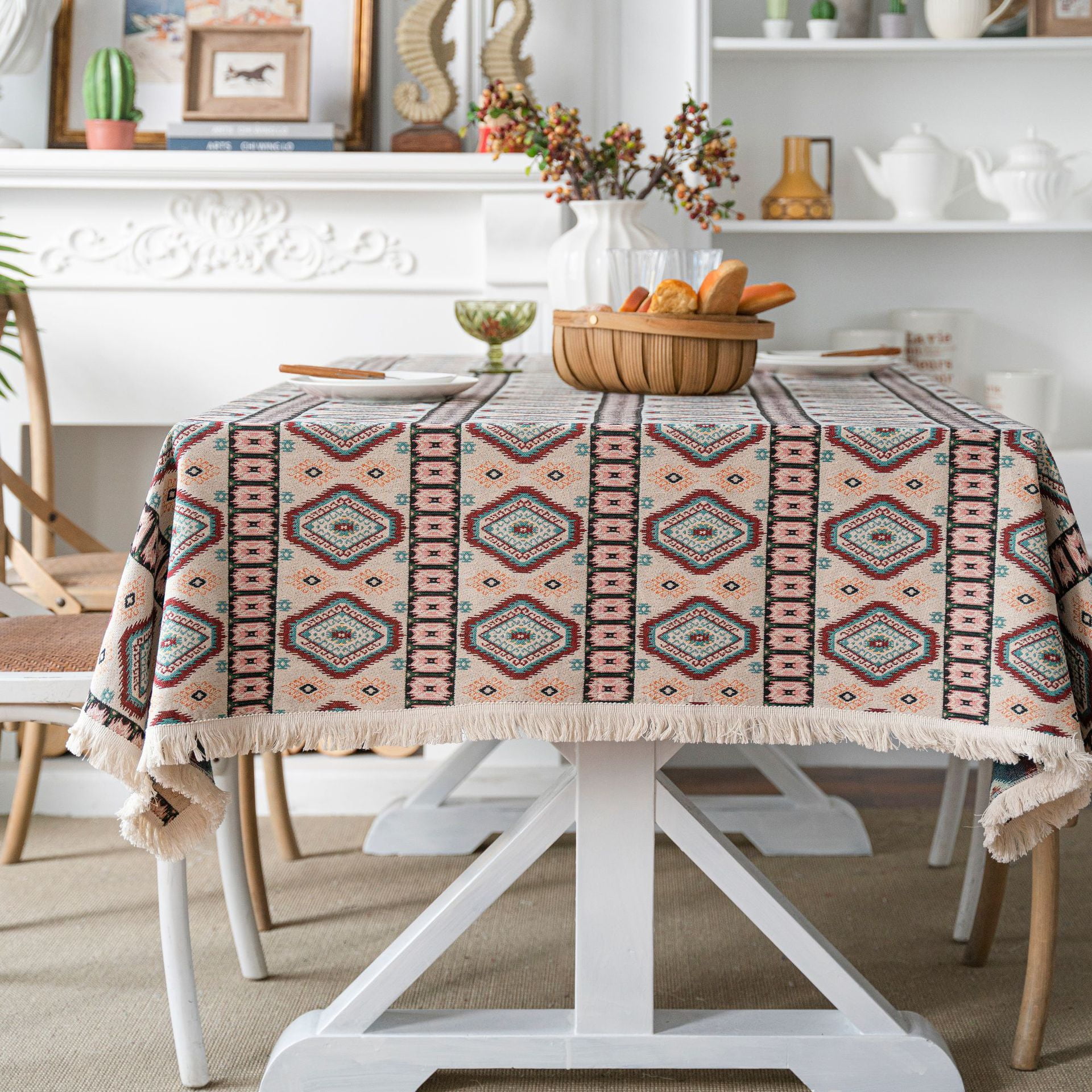 XmhyTop Retro Tablecloth Fabric Home Rectangular Table Fabric Geometric ...
