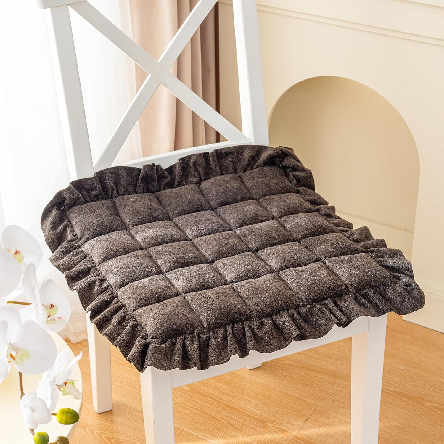 XmhyTop Soft Fuzzy Plush Square Chair Seat Cushions - Tufted Ruffled ...