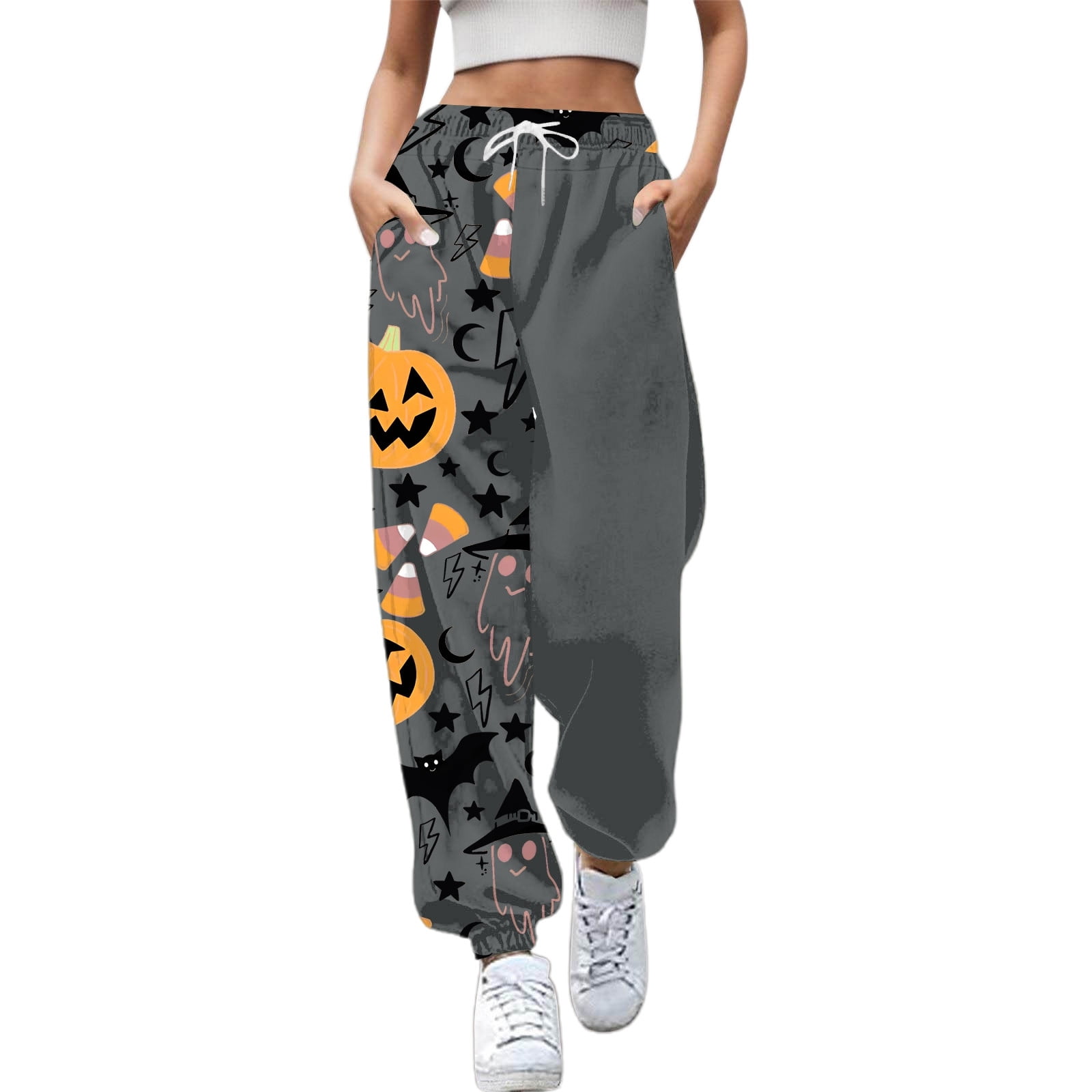 Xmyrz Halloween Trousers Pants For Women Basic Pocket Pumpkin ...