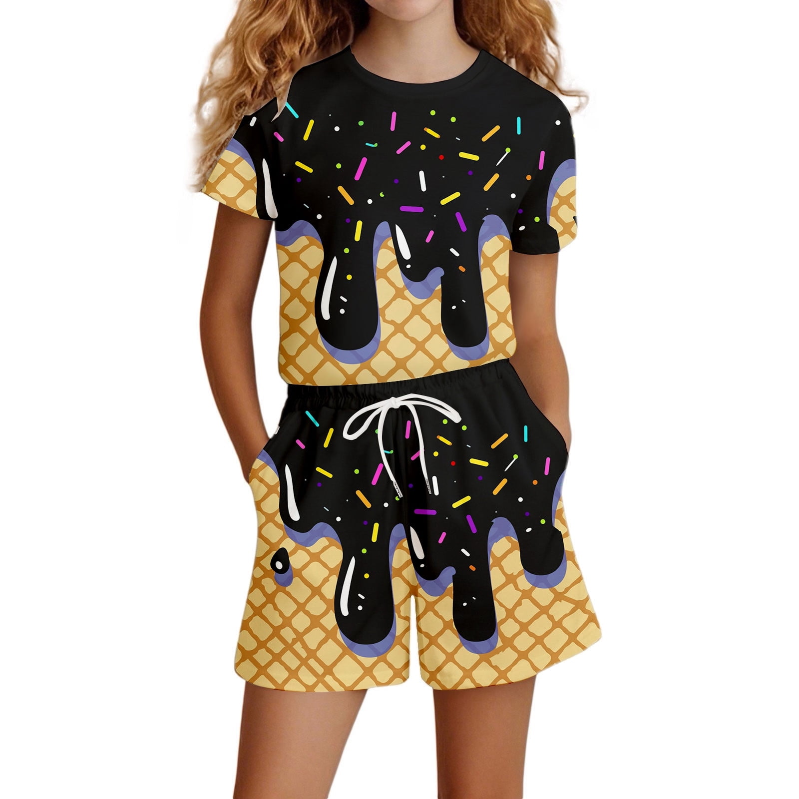 Xmyrz Little Girl Holiday Outfits Shorts Set Ice Cream Refreshing Funny ...