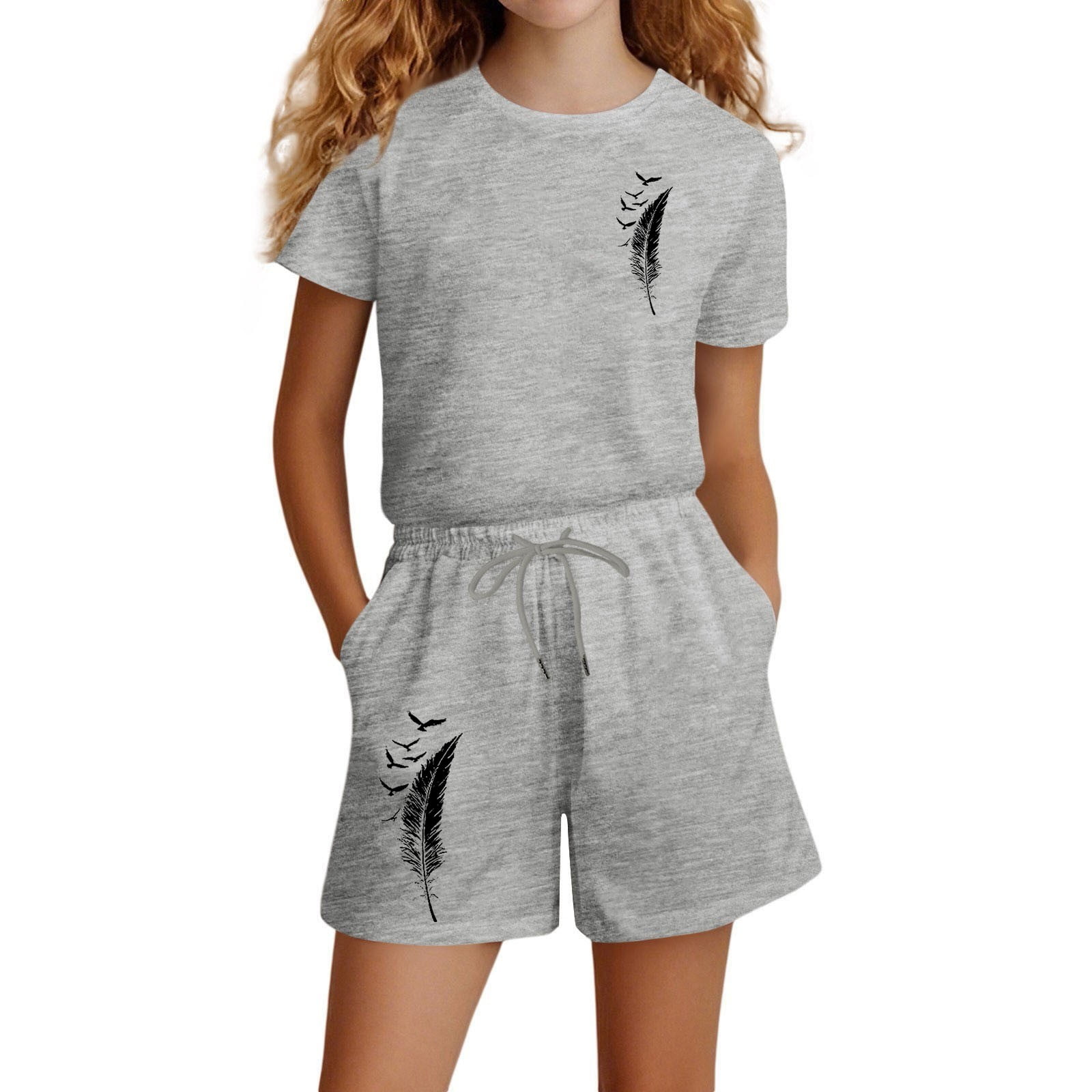 Xmyrz Little Girl Holiday Outfits Shorts Set Recreation Print Comfy ...