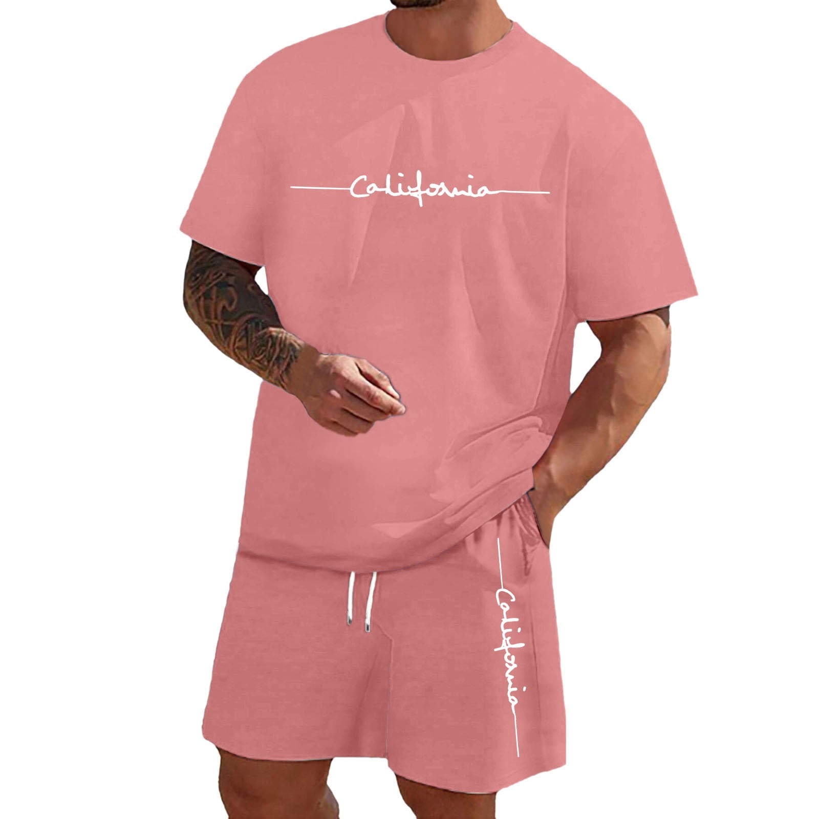 Xmyrz Outfit For Men Shorts Set Print Short Sleeve Suitable Holiday ...