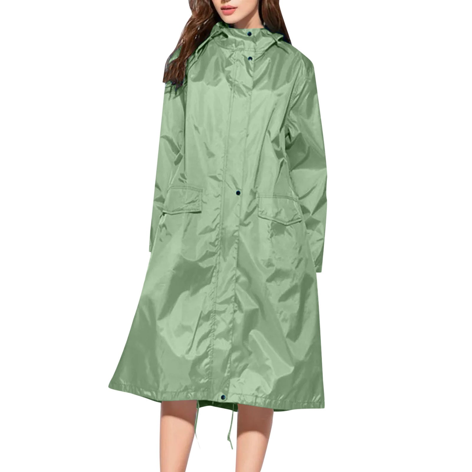 Xmyrz Rain Ponchos For Women Long Sleeve Pockets Windbreaker Hooded ...