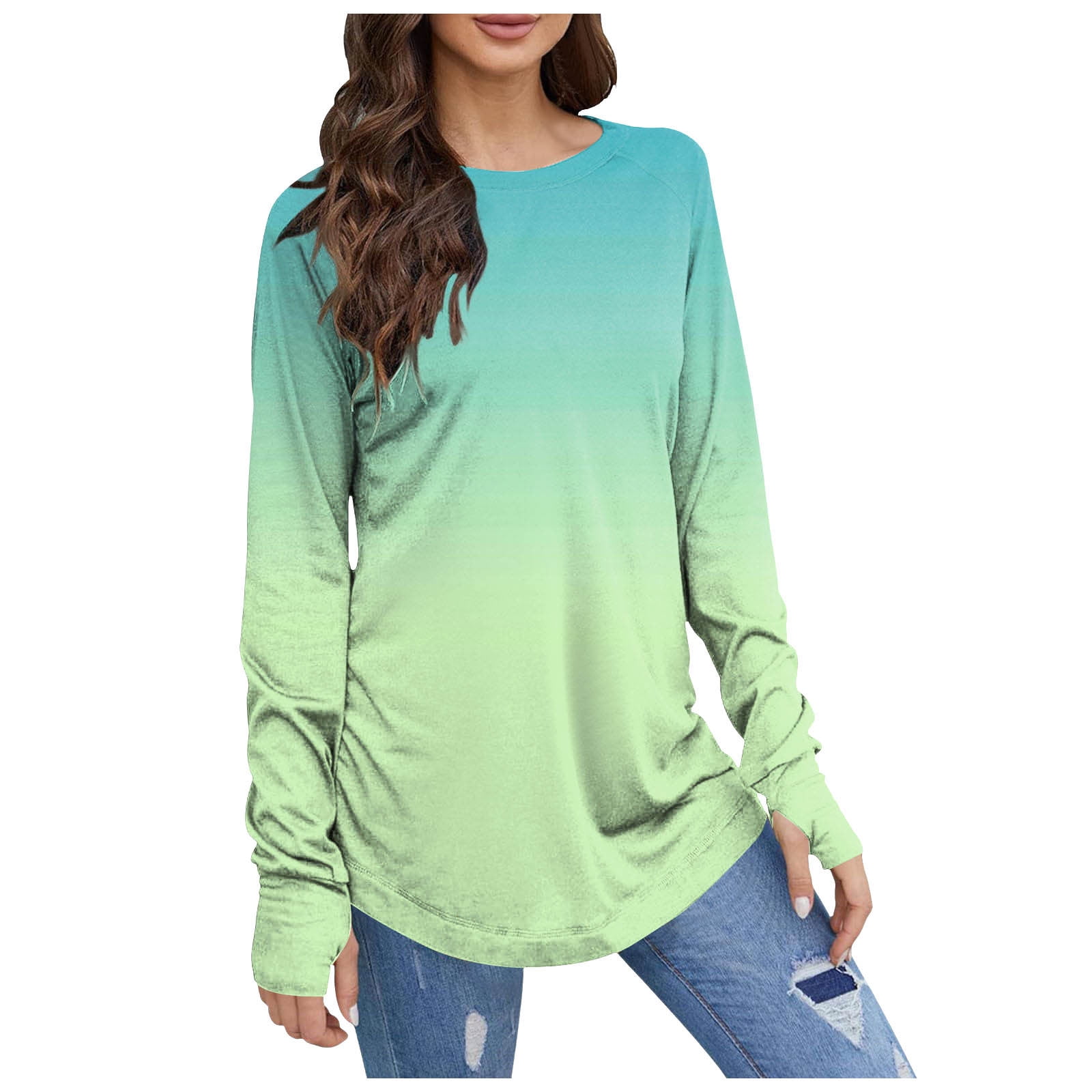 Xmyrz T Shirts For Women Graphic Long Sleeve Lightweight Gradient ...