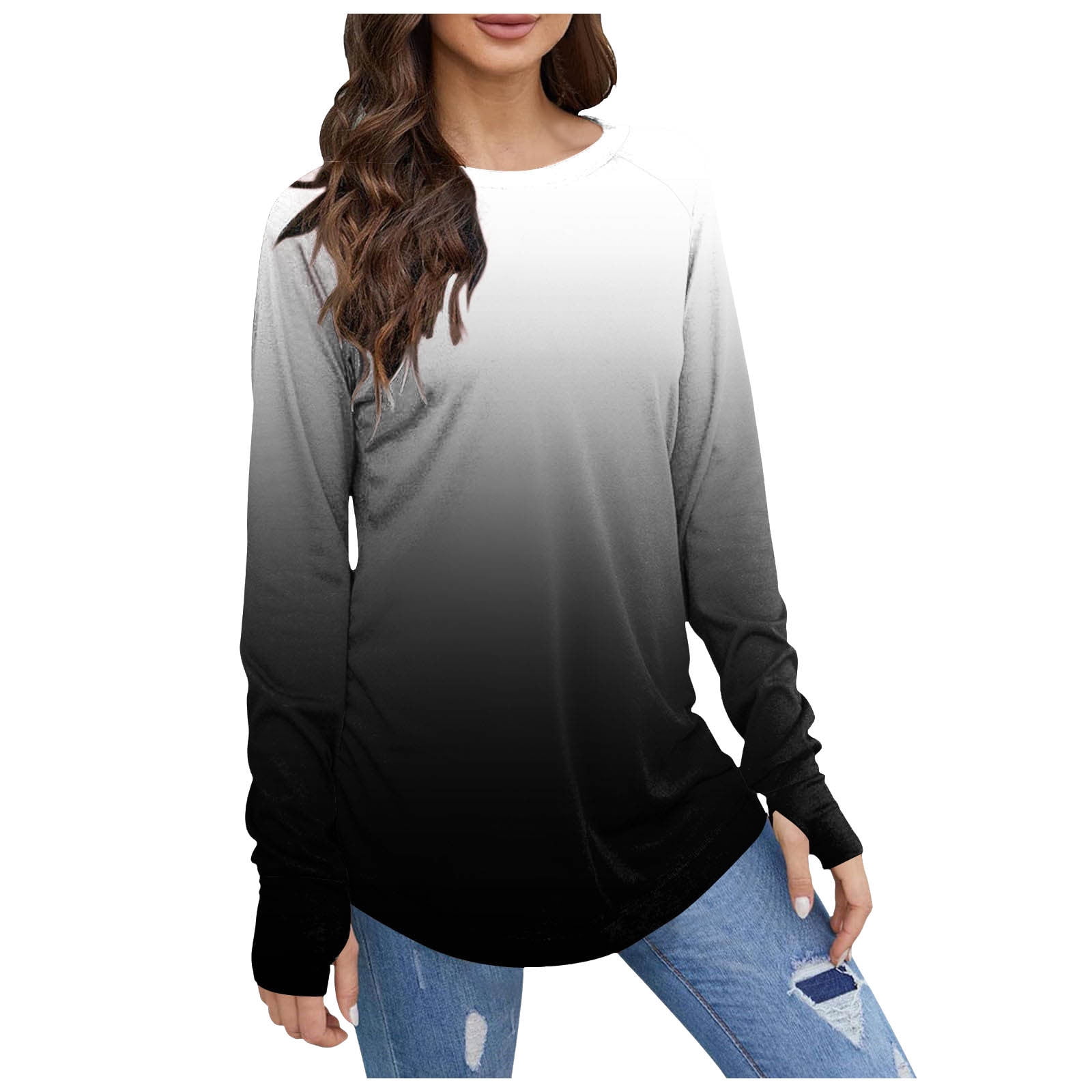Xmyrz T Shirts For Women Long Sleeve Lightweight Gradient Bottoming Shirt Simplistic All ...