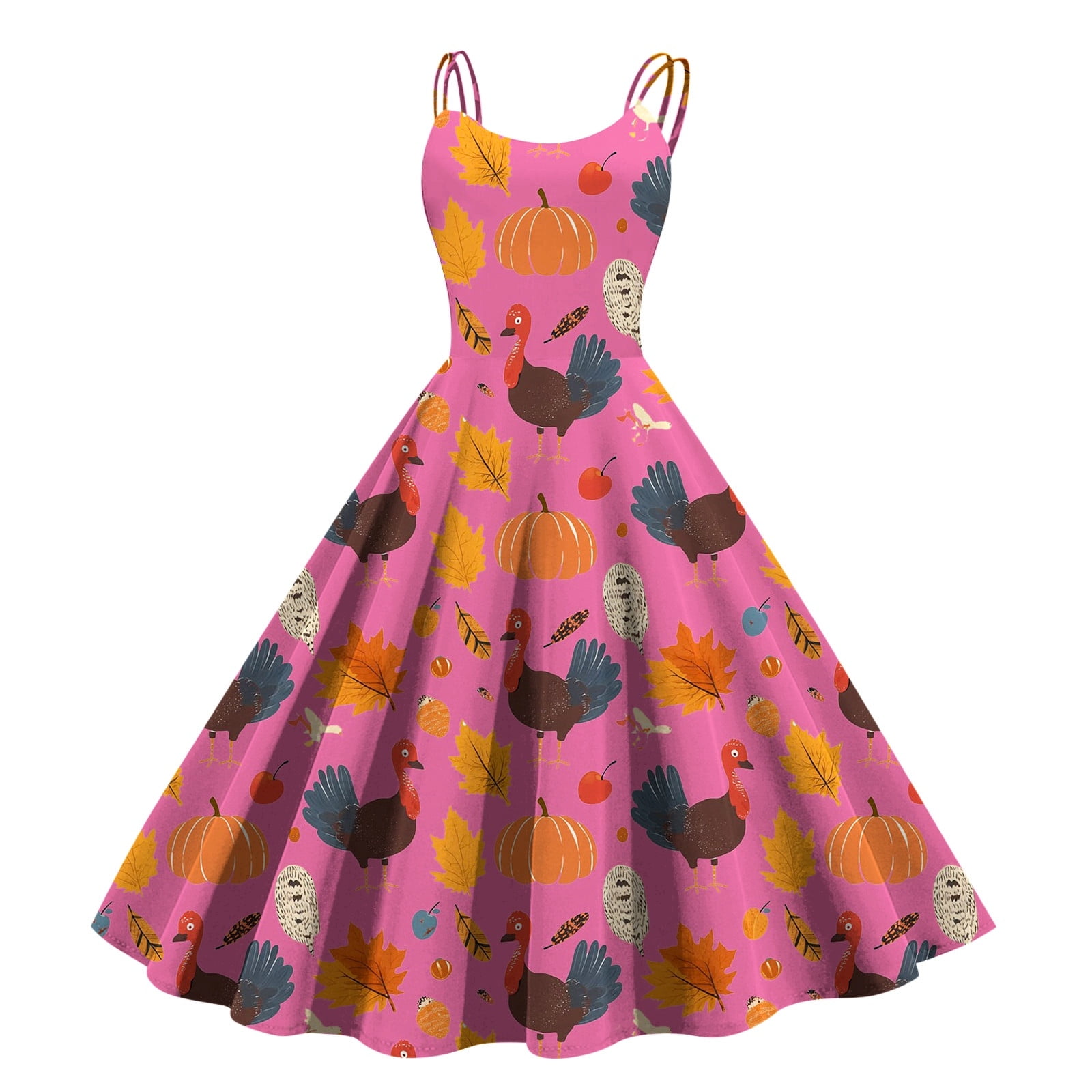 Xmyrz Thanksgiving Day Sun Dresses For Women 2025 Vacation Trendy Versatile Suspender Maple Leaf ...