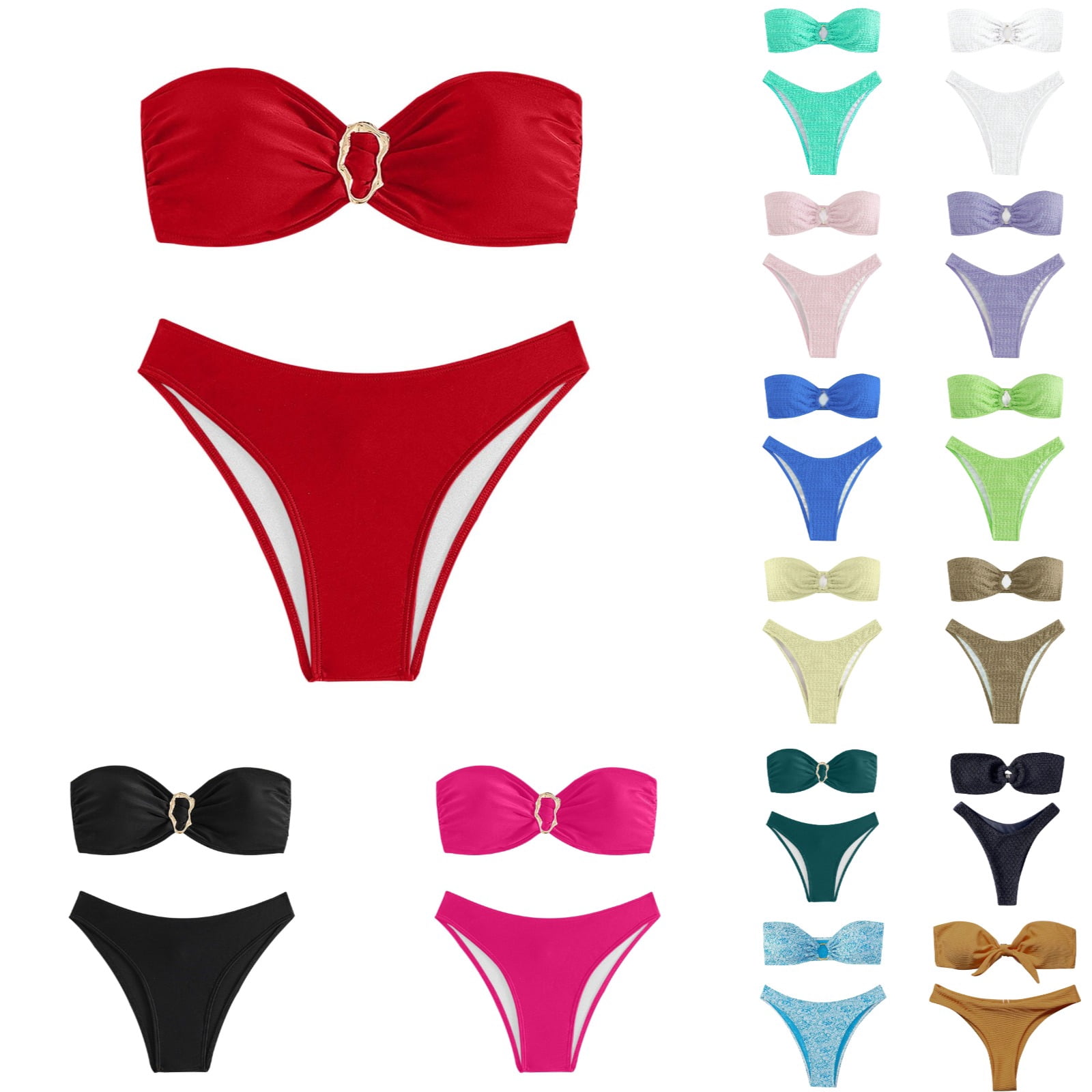 Xmyrz Women Swimsuits Two Piece Tankinis Split Beachwear Solid Tube ...