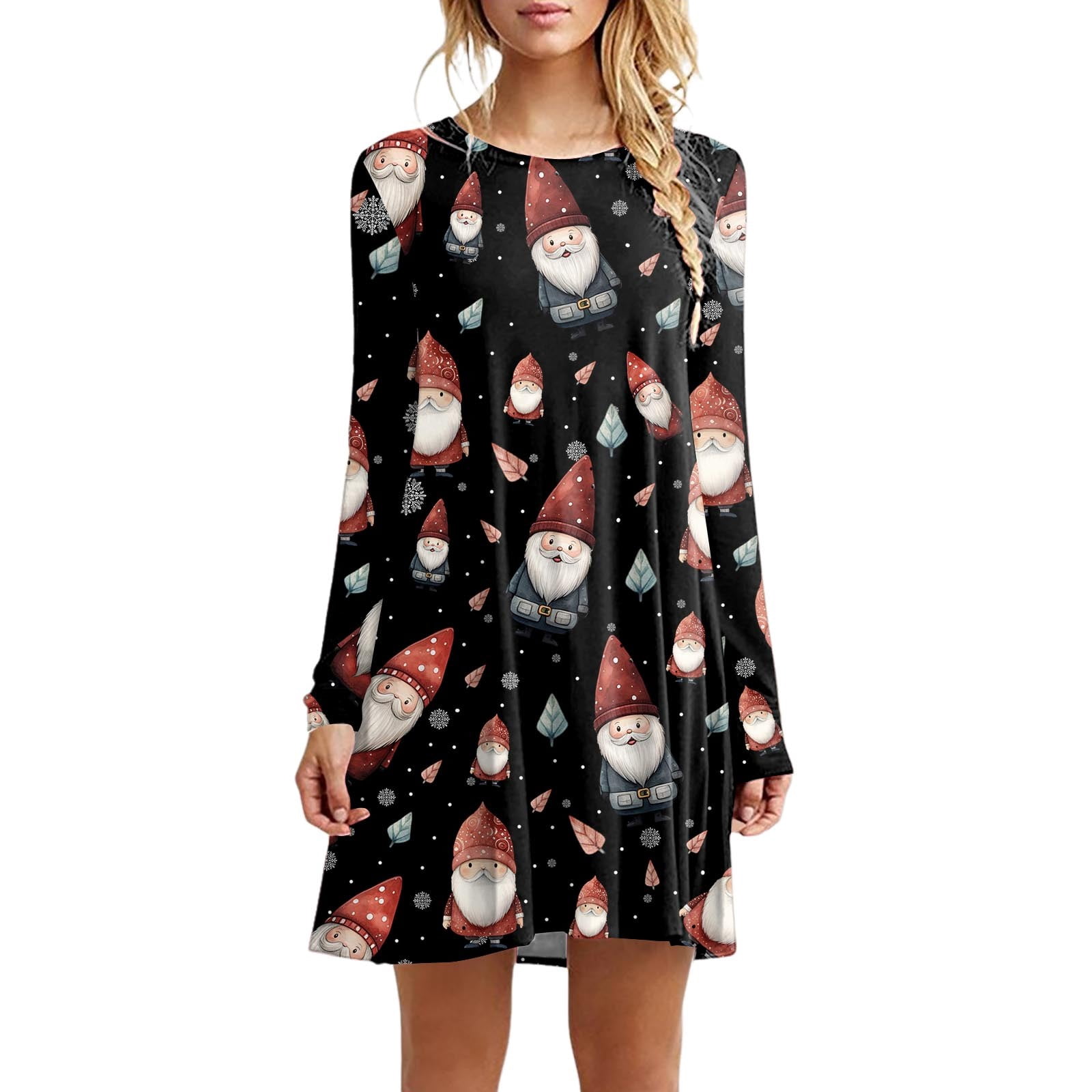 Xmyrz Womens Christmas Dresses Relaxation Long Sleeve Print Classic ...