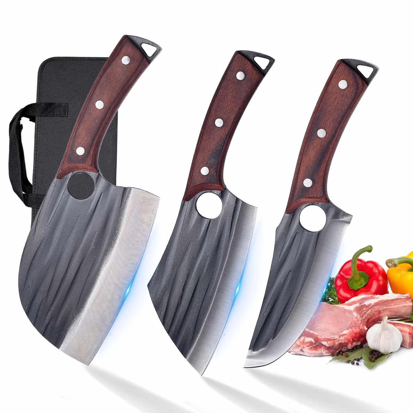 Xnarlath Butcher Knife Set with Bag， Meat Cleaver for Meat Cutting ...