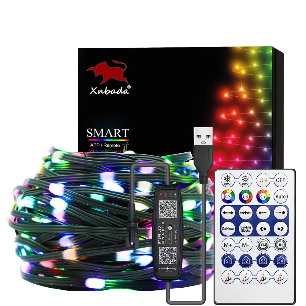 Xnbada 49.2FT WS2812B RGB Addressable Green Wire Fairy Lights with ...