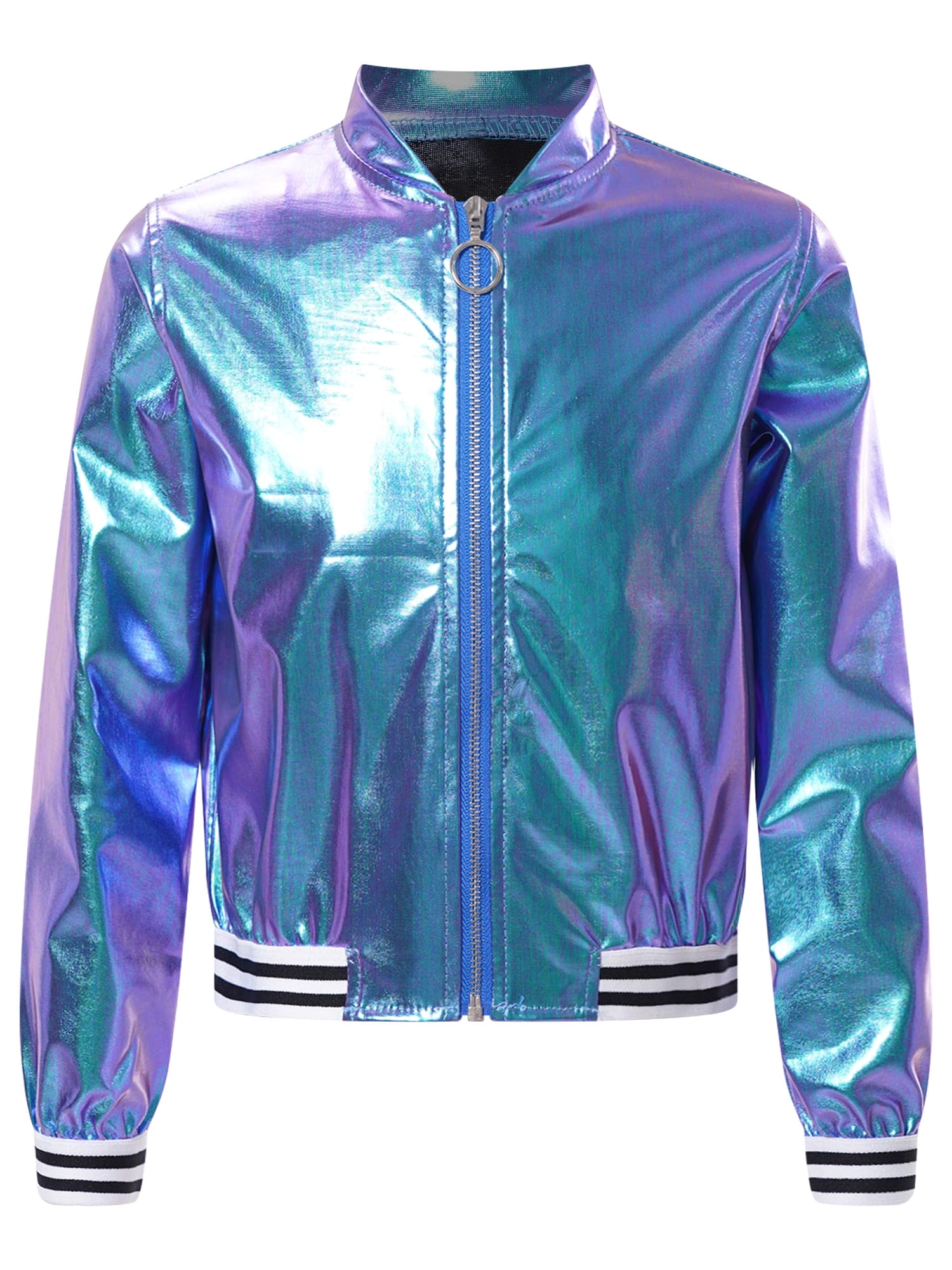 Xnihocha Boys Girls Shiny Metallic Bomber Jacket Top for Kids Jazz Hip ...