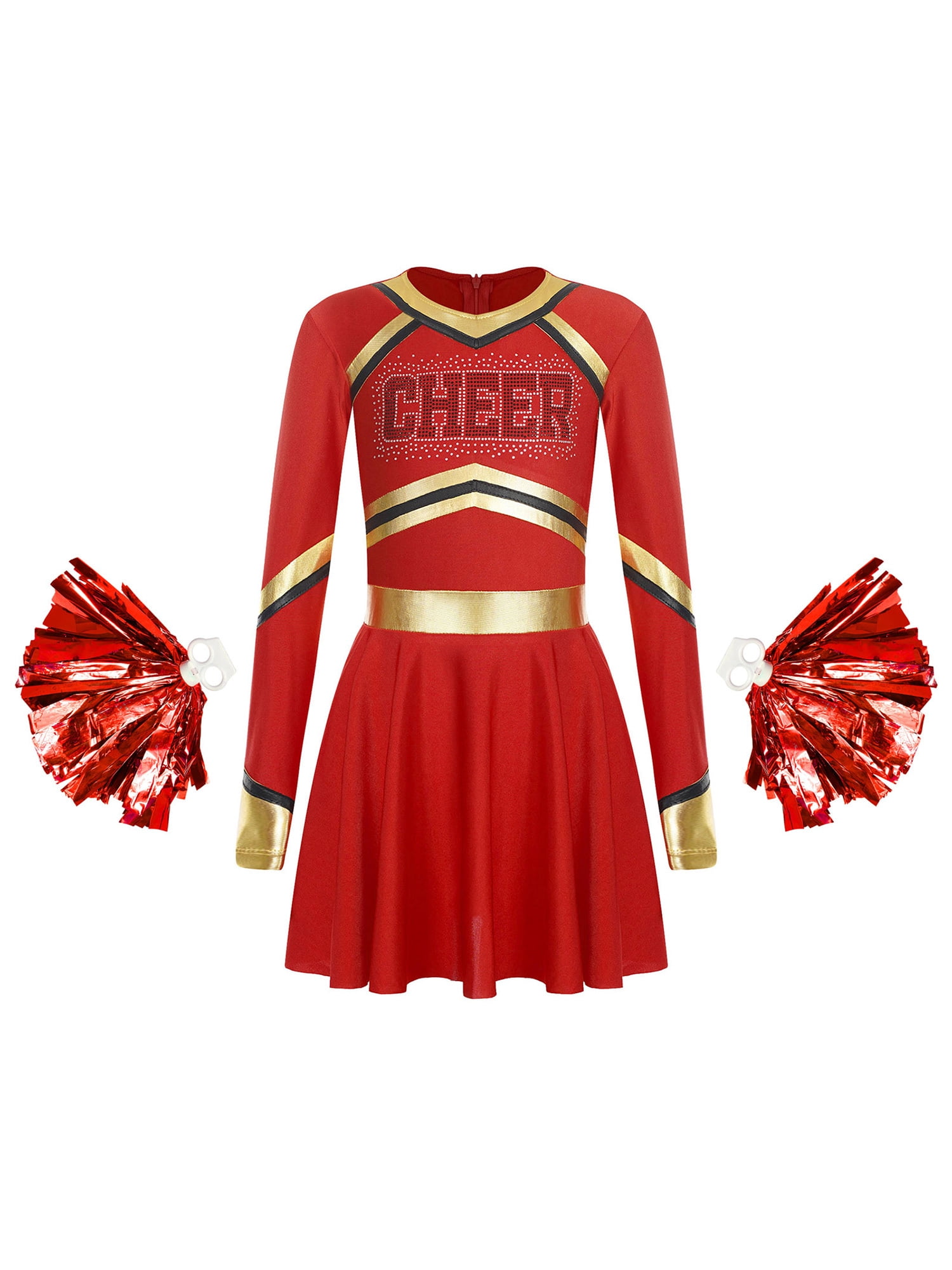 Xnihocha Cheer Leader Sparkly Cheerleading Dance Outfits with Pom poms ...