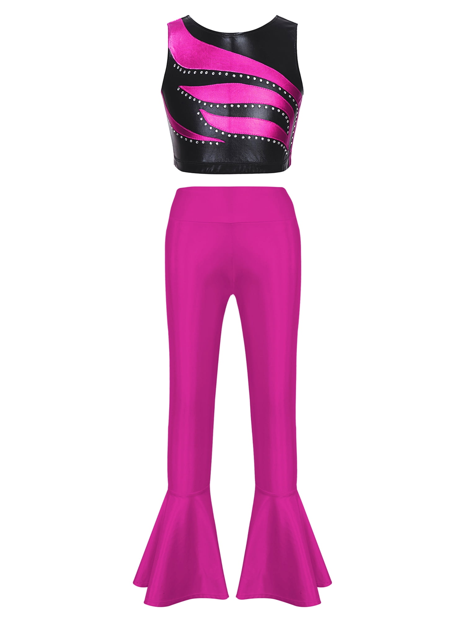 Xnihocha Girls 2Piece Shiny Hip Hop Jazz Dance Outfits Sports Crop Top ...