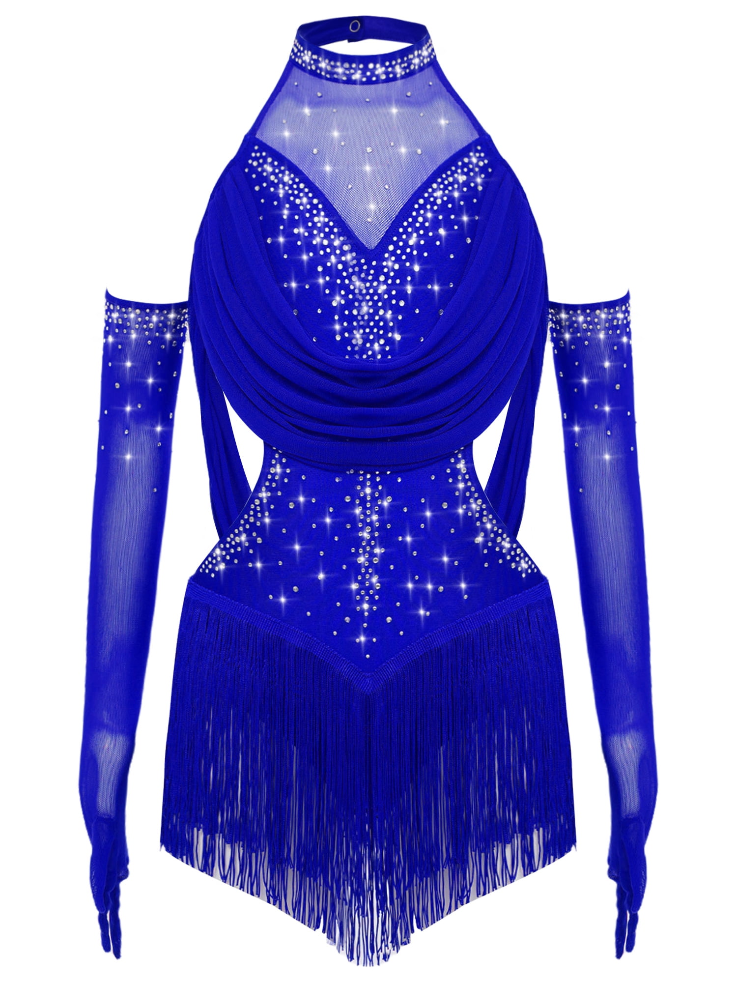 Xnihocha Girls Glitter Fringe Latin Jazz Dance Leotard Dress Backless ...