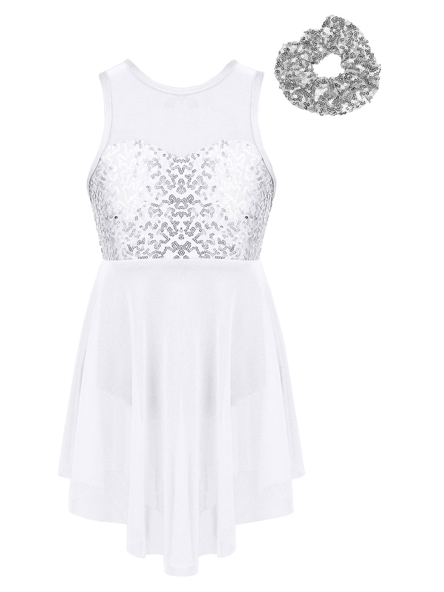 Xnihocha Girls Sleeveless Sequins Mesh Splice Ballet Leotard Dress for ...