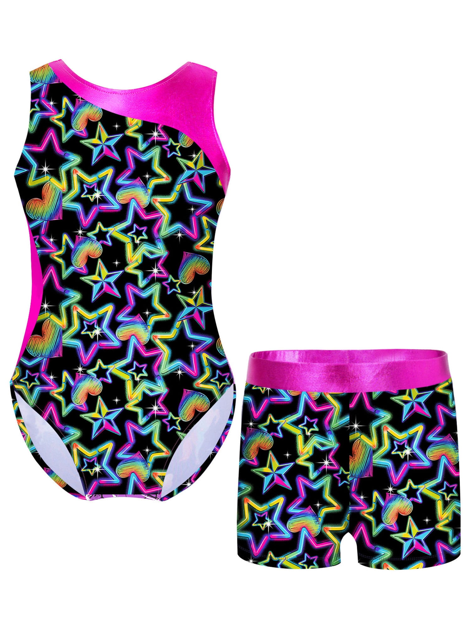Xnihocha Girls Sleeveless Shiny Gymnastics Leotard with Short Ballet ...