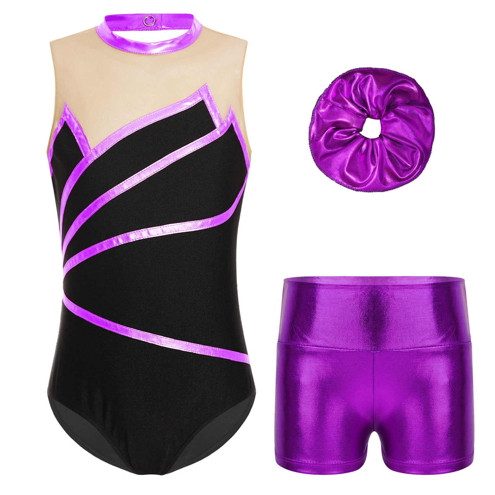 Xnihocha Kids 3 Piece Dance Outfit Girls Gymnastics Leotard Mesh ...