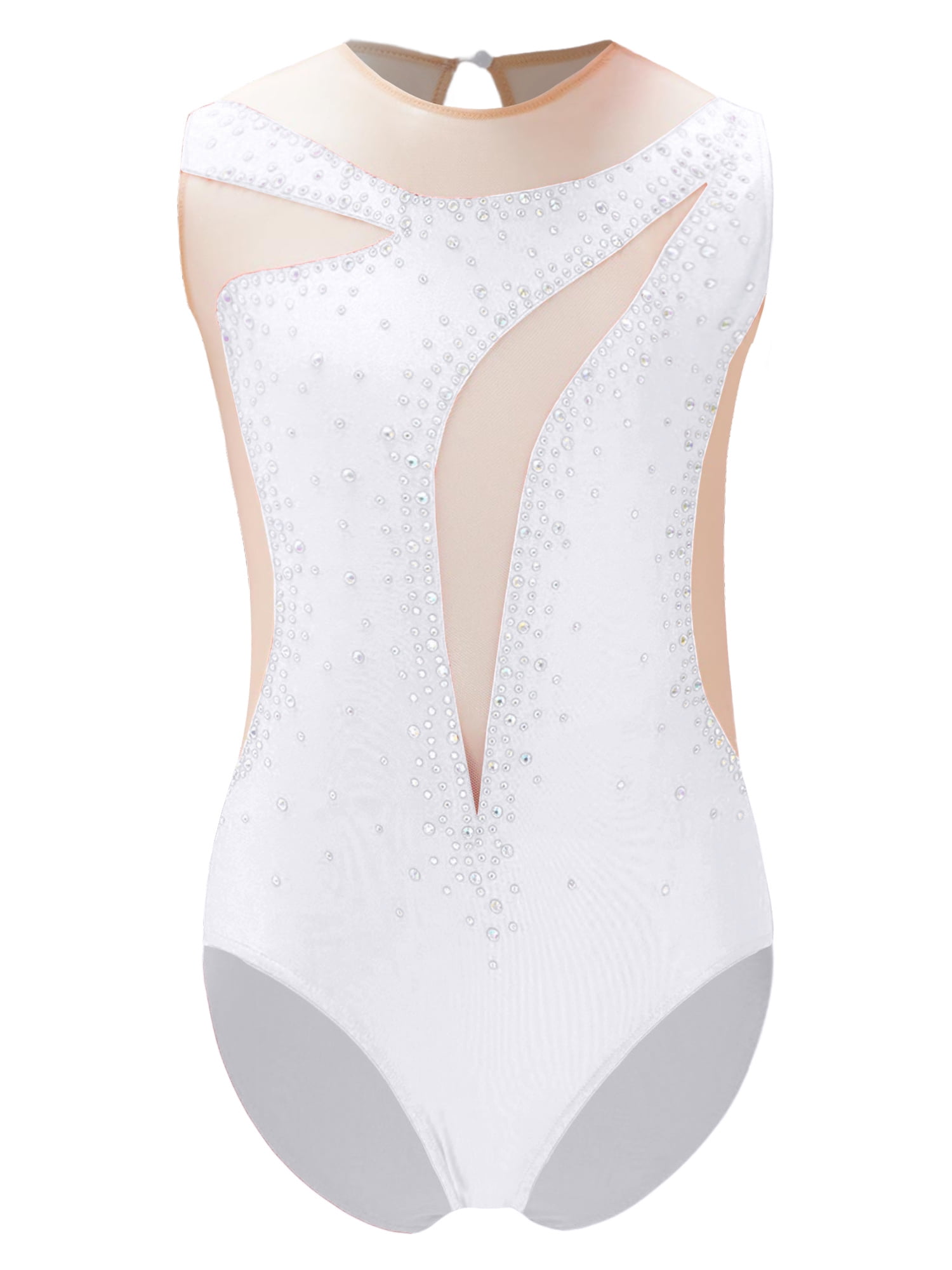 Xnihocha Kids Girls Shiny Rhinestone Ballet Leotard Sheer Mesh ...