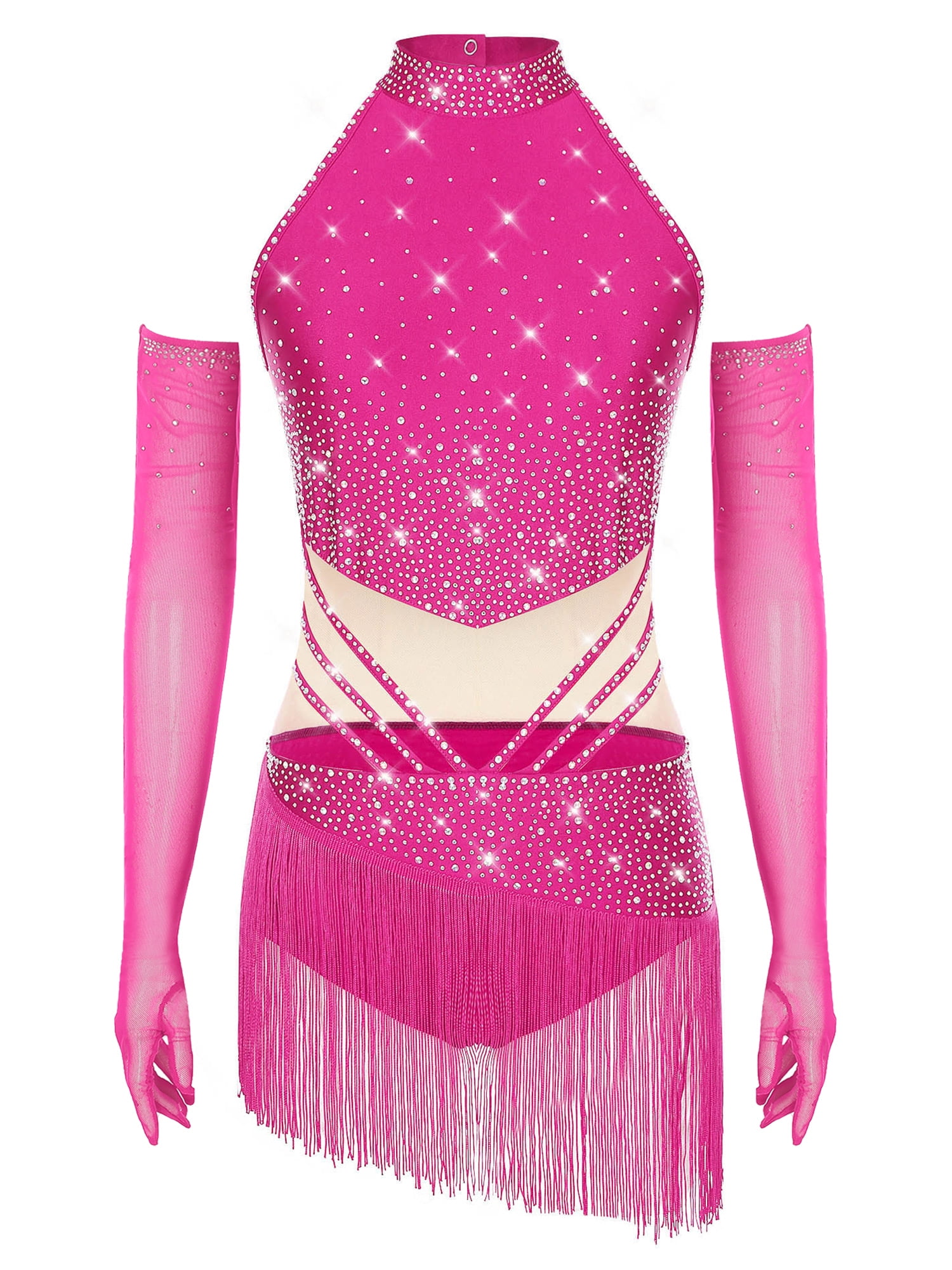 Xnihocha Latin Dance Dress for Women Tassels Halter Neck Bodysuit with ...