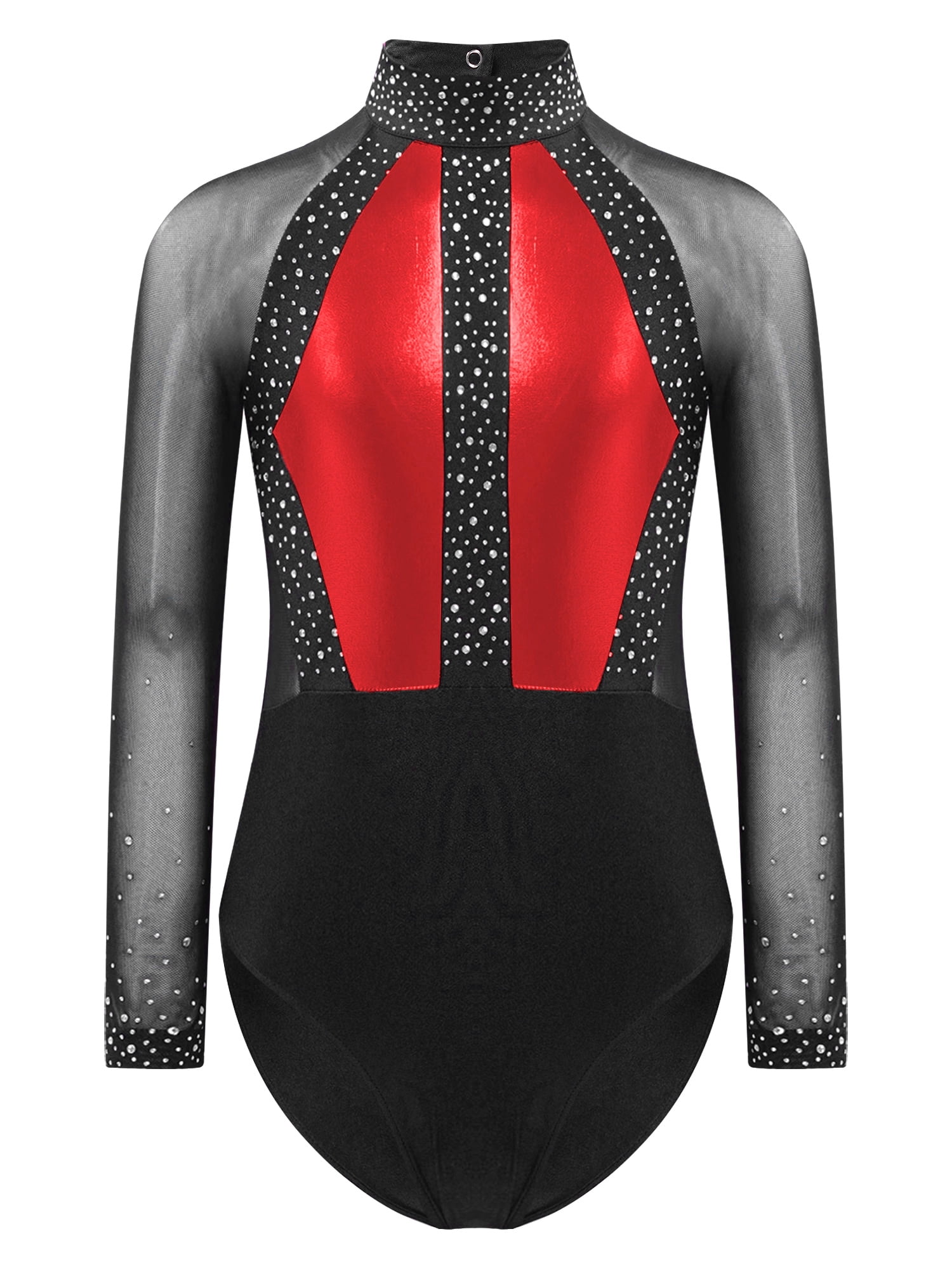 Xnihocha Long Sleeve Leotards for Girls Shiny Metallic Mesh Patchwork ...