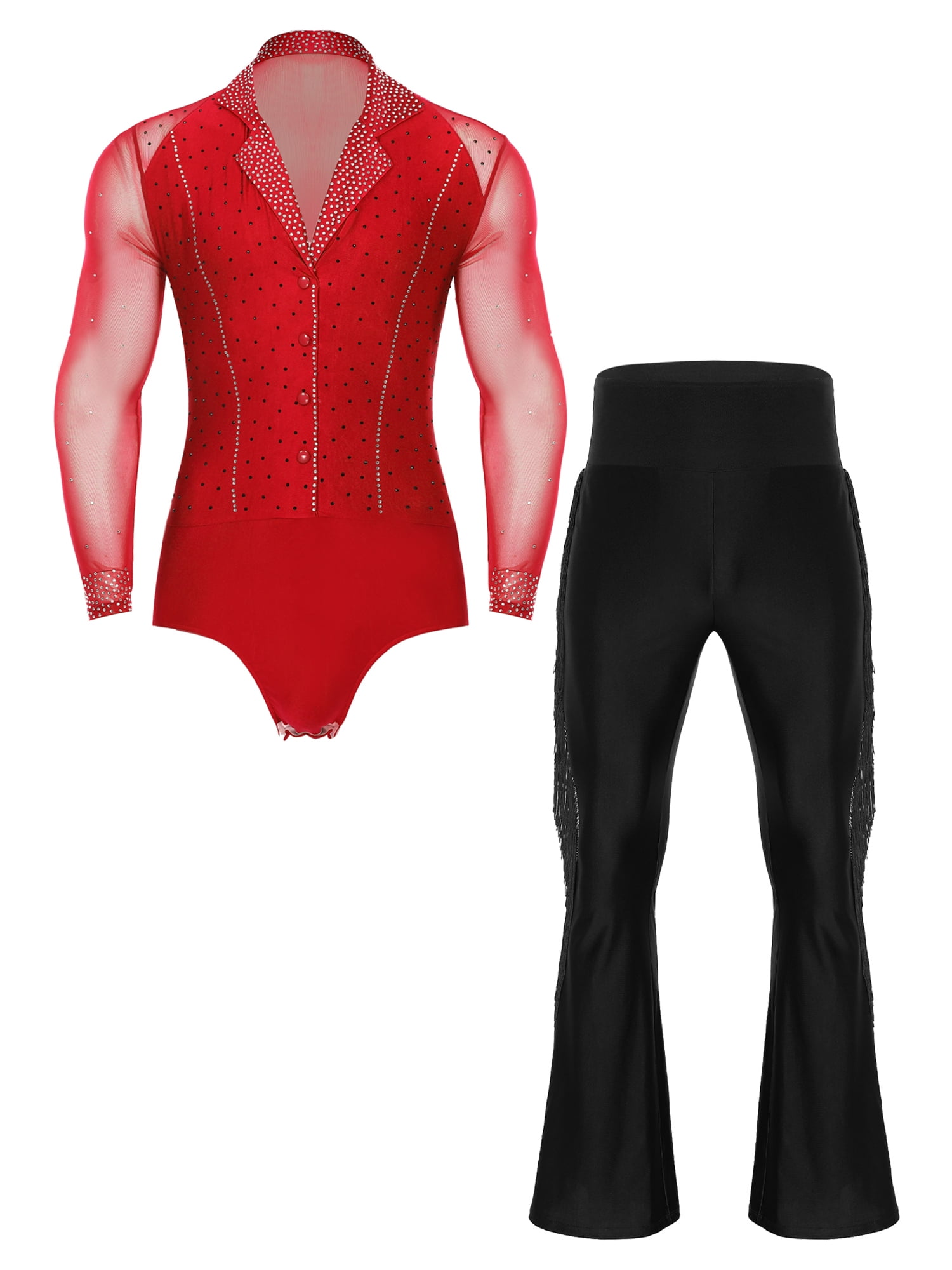 Xnihocha Men's Cha Cha Latin Ballroom Dance Outfit Long Sleeve Lapel ...
